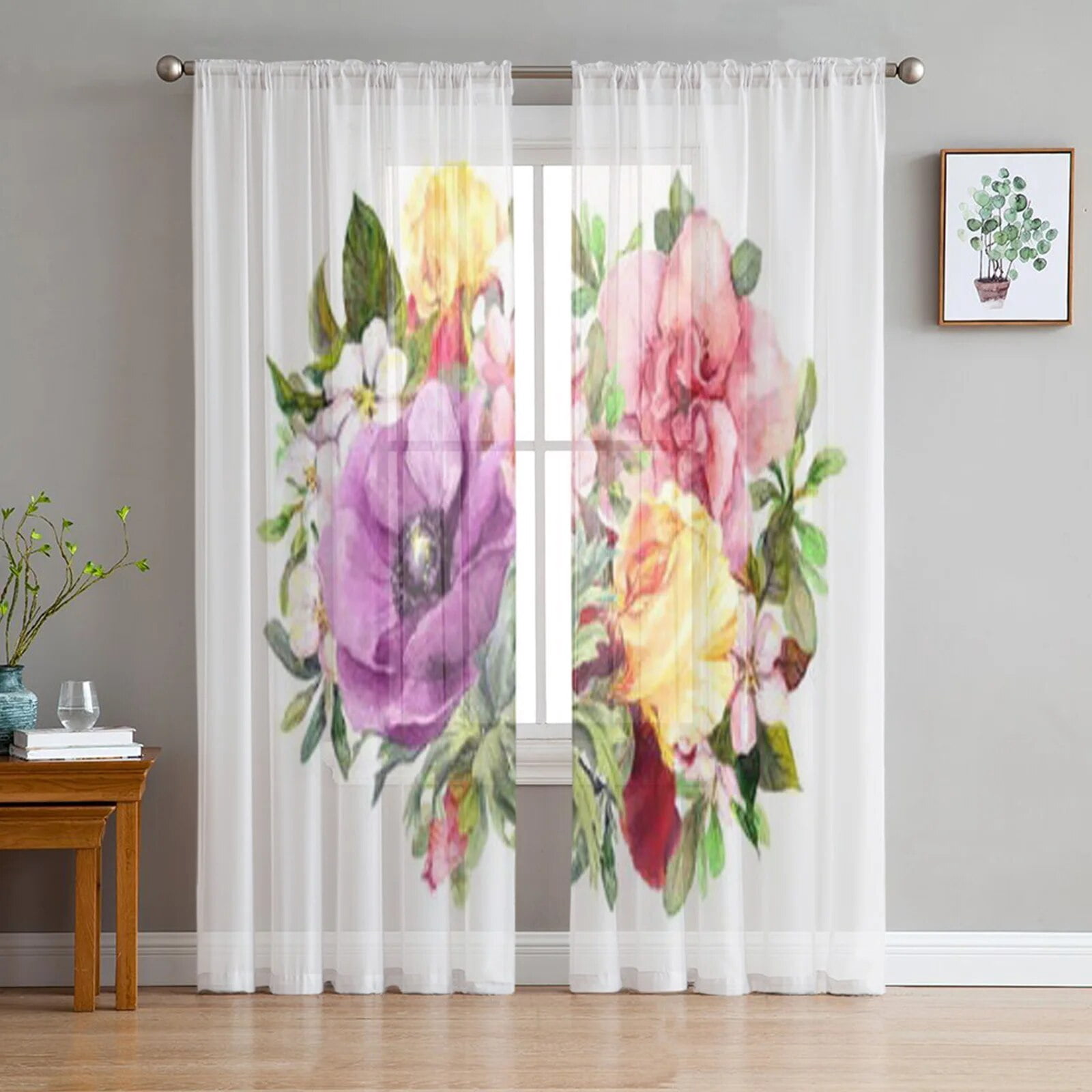 Lable Flowers Bouquet Tulle Curtains For Living Room Sheer Curtain ...