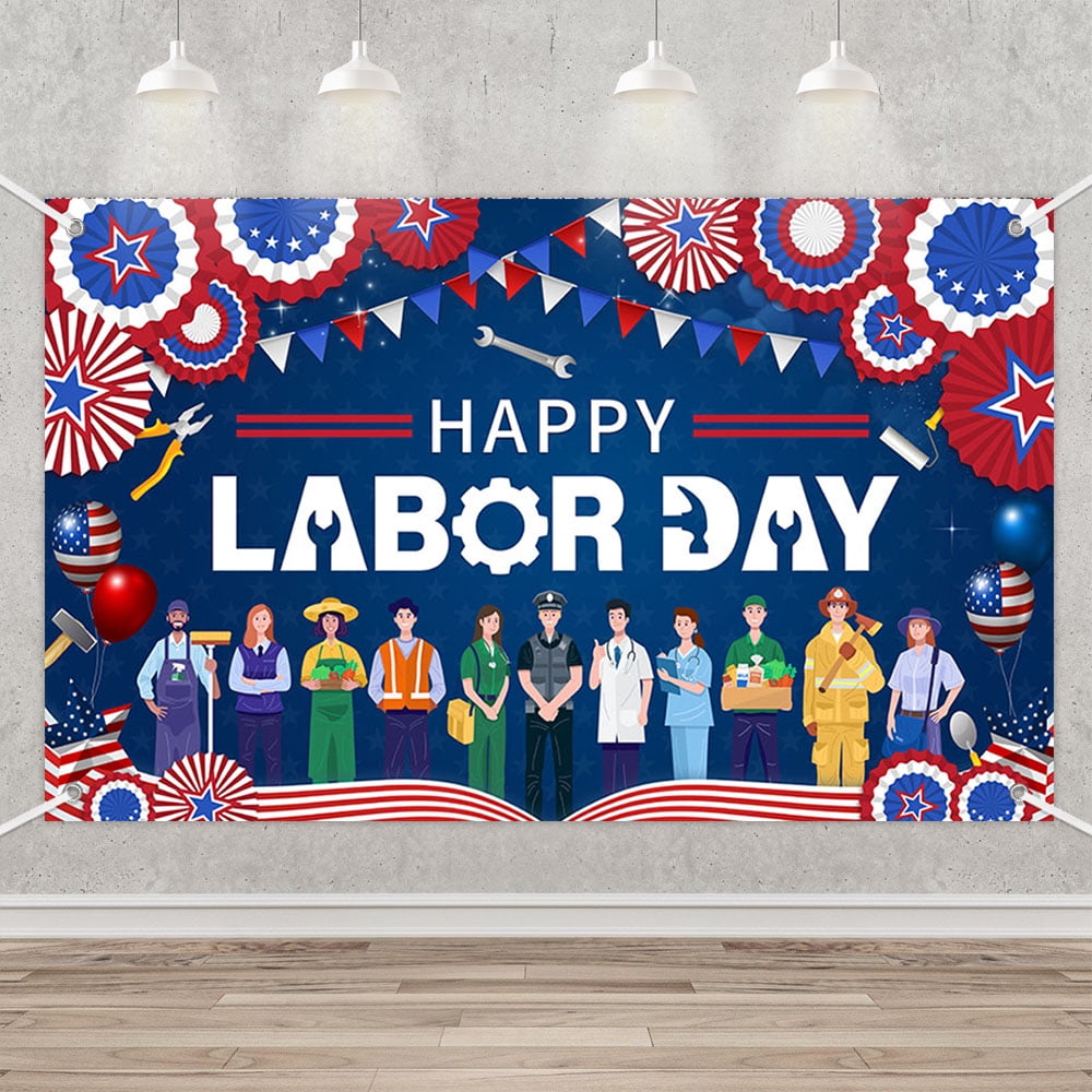 Labor Day Banner Backdrop Happy Labor Day Decorations Worker Festival ...