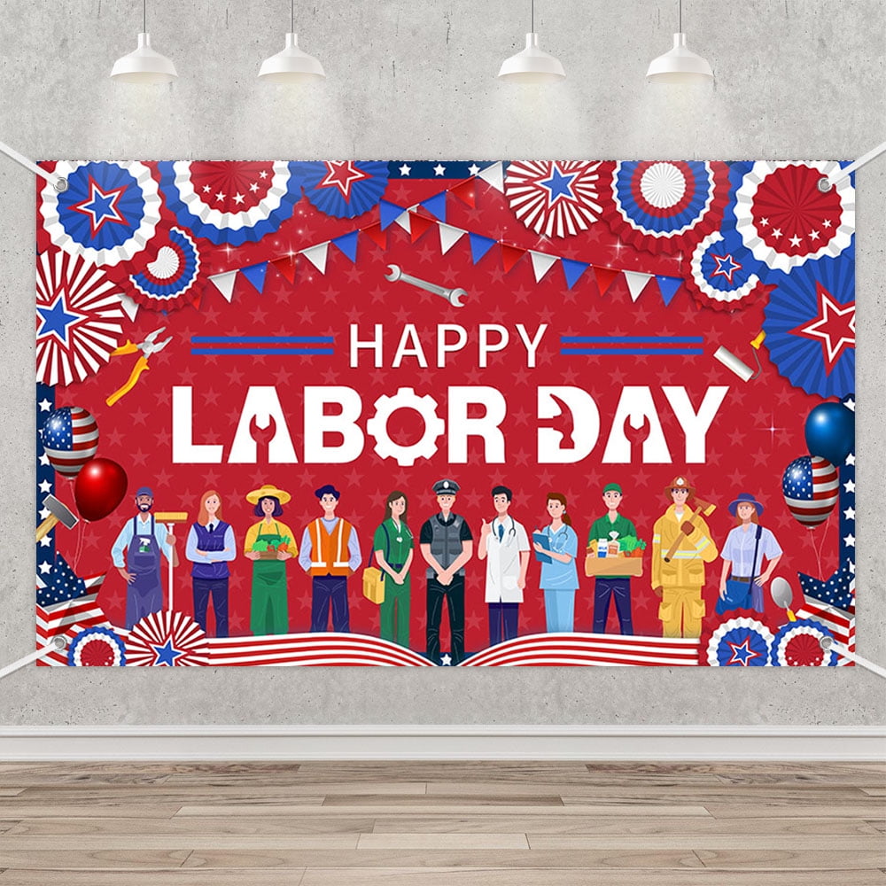 Labor Day Banner Backdrop Happy Labor Day Decorations Worker Festival ...