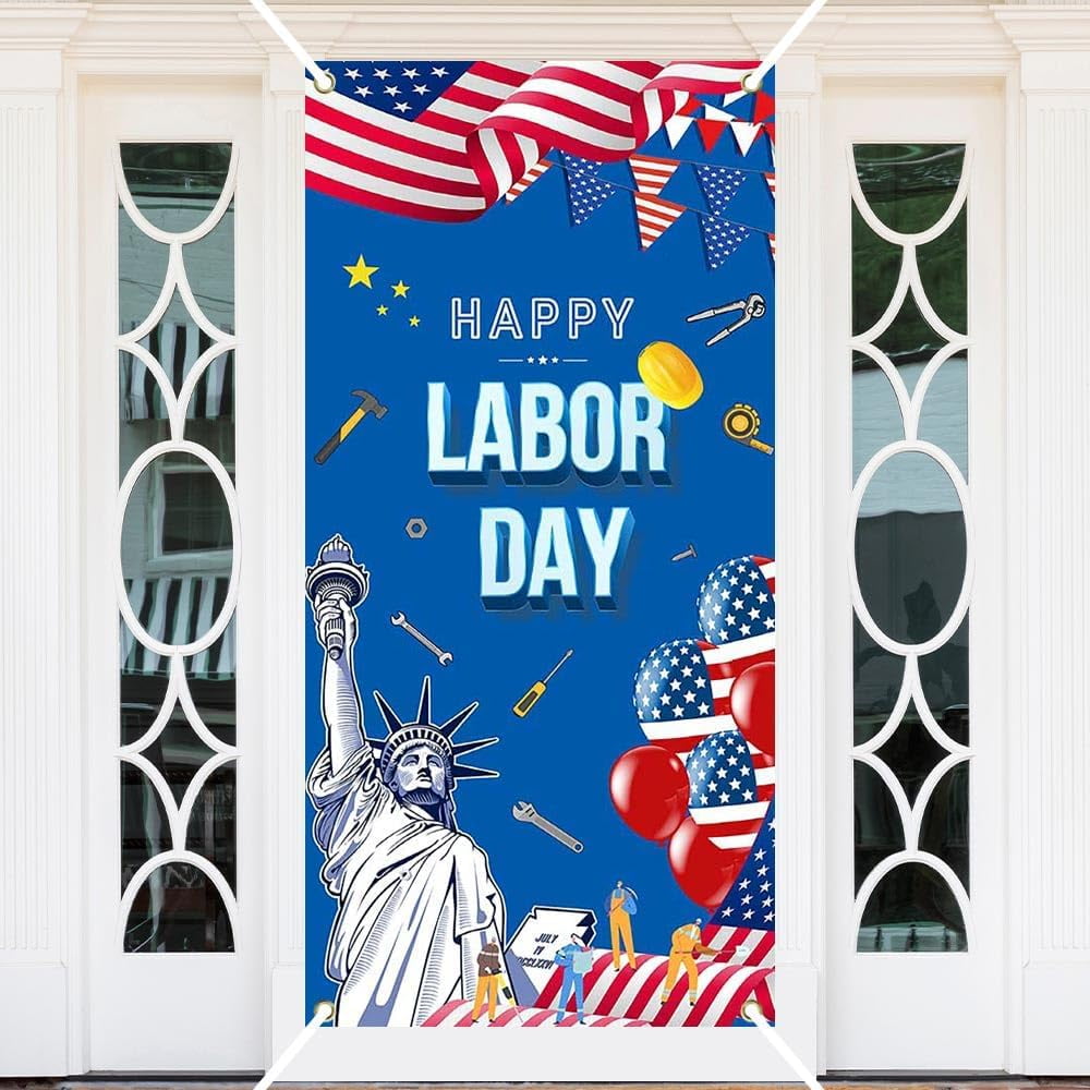 Labor Day Door Banner Blue Labor Day Porch Signs Remember and Honor ...