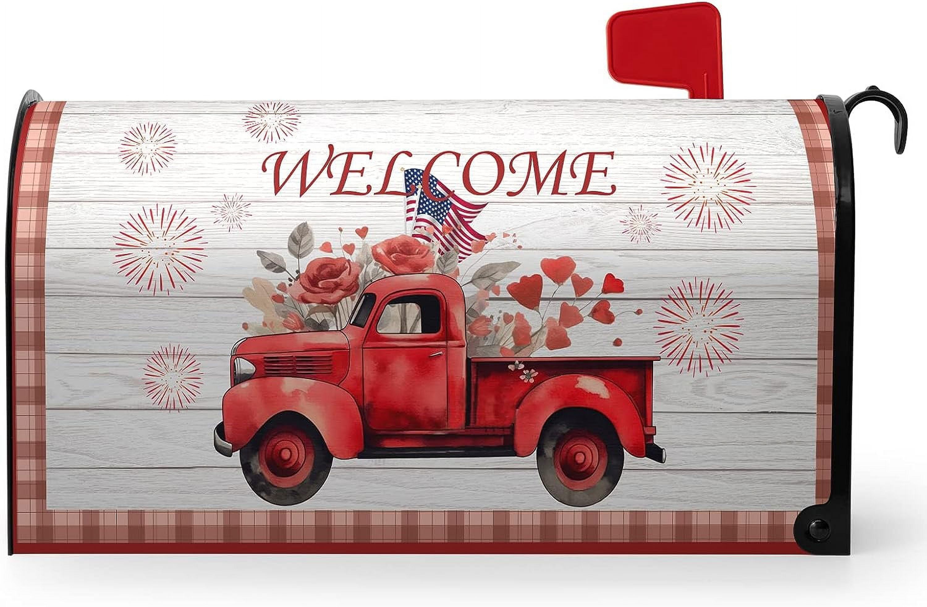 Labor Day Patriotic Mailbox Cover American Flag Flowers Truck Firework ...