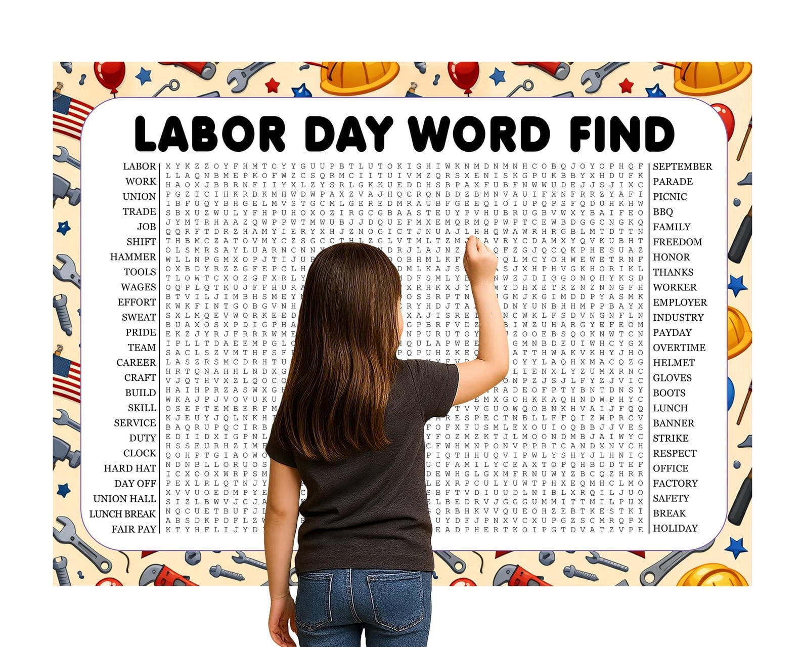 Labor Day Word Search Game, Giant Crossword Puzzle, Large Word Find ...