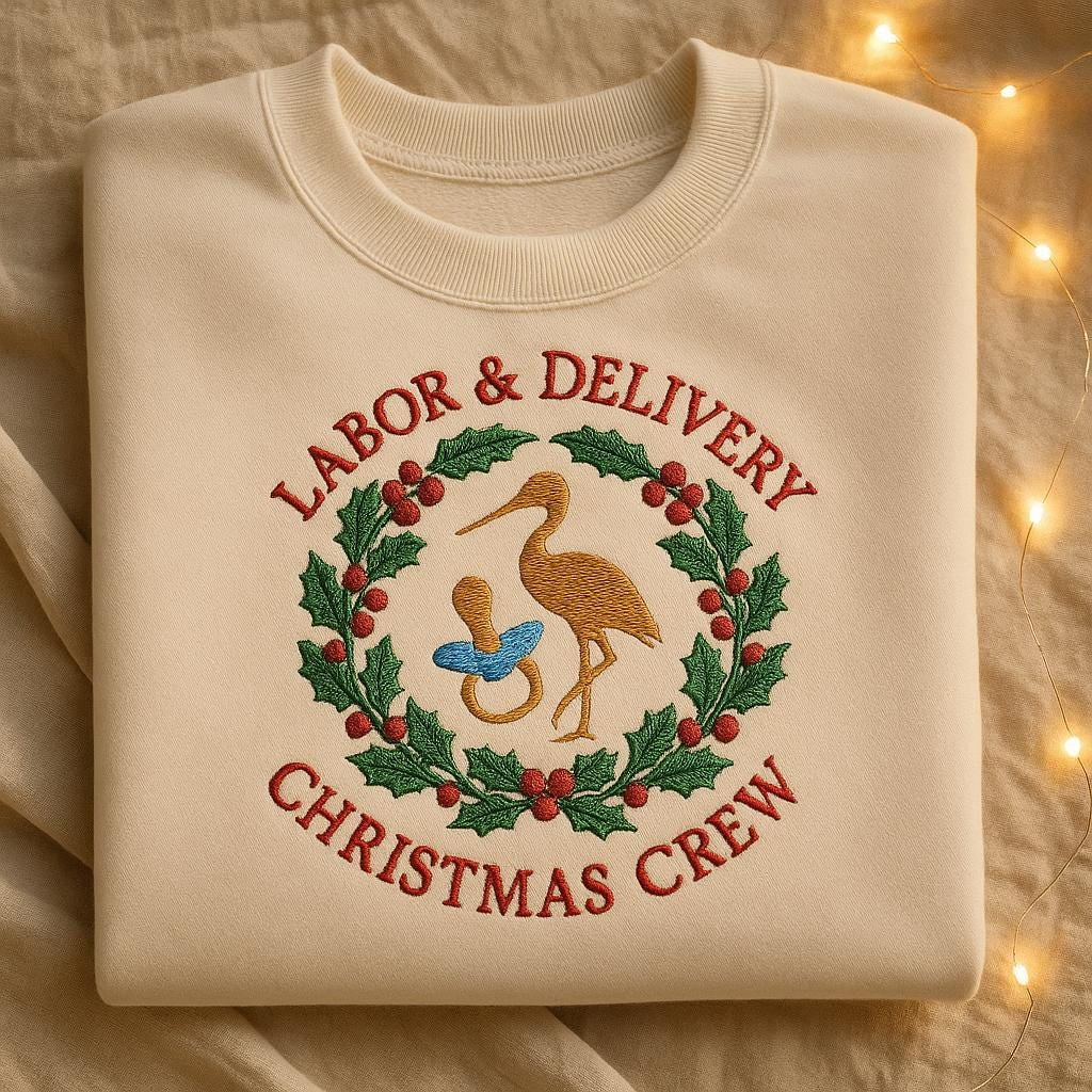 Labor & Delivery Christmas Crew Embroidered Sweatshirt, Stork Nurse ...