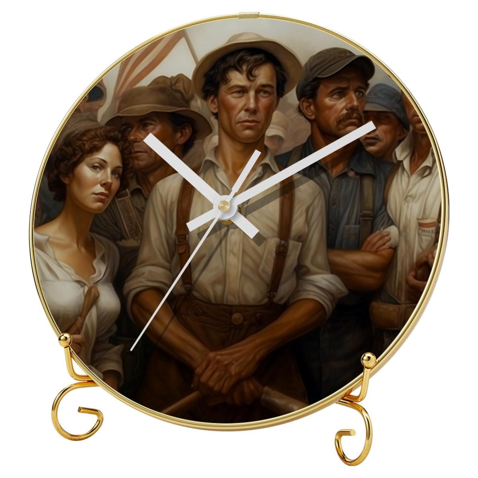 Labor Round Printed Wall Clocks with Hooks and Gold Stand - Silent Non ...