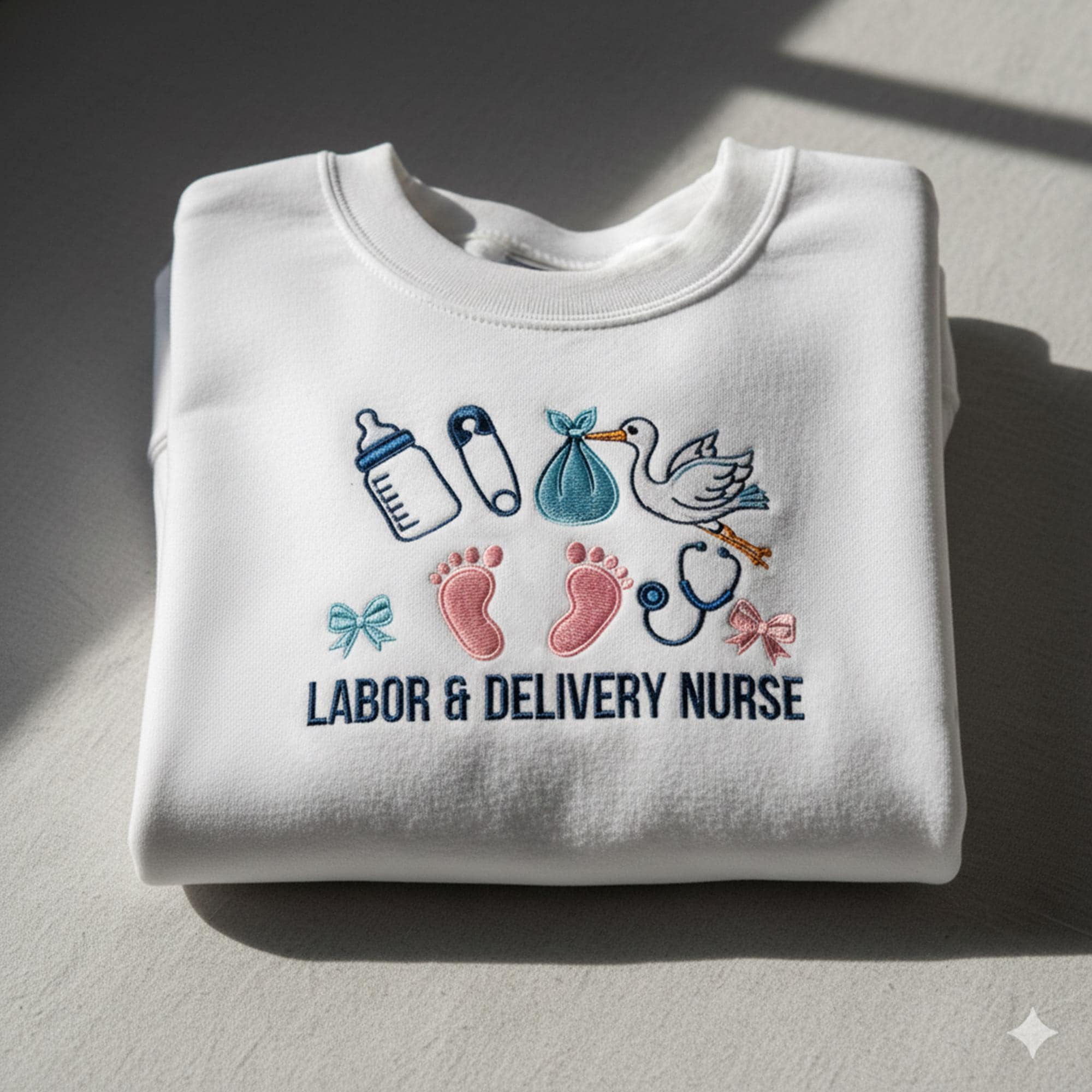 Labor and Delivery Nurse Embroidered Sweatshirt – Baby Icons Stork ...
