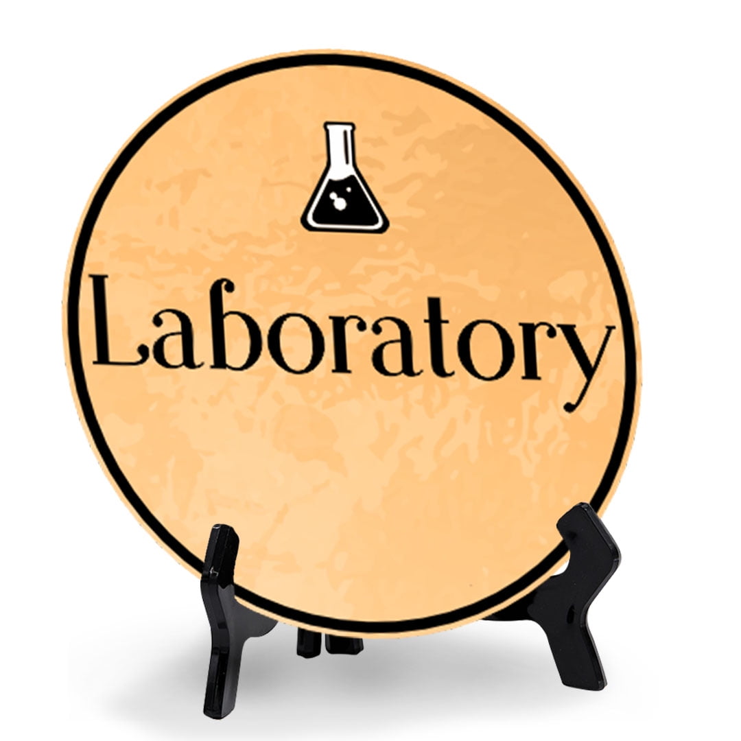 Laboratory (5 x 5“) Circle Table Sign with Acrylic Stand | Office ...