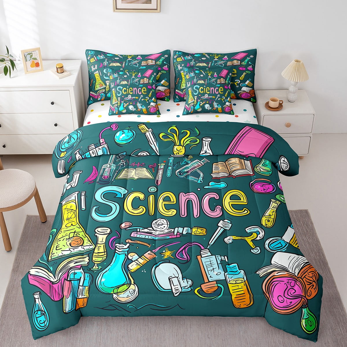 Laboratory Queen Comforter Set With Sheets,Chemistry Lab Bed In A Bag 7 ...