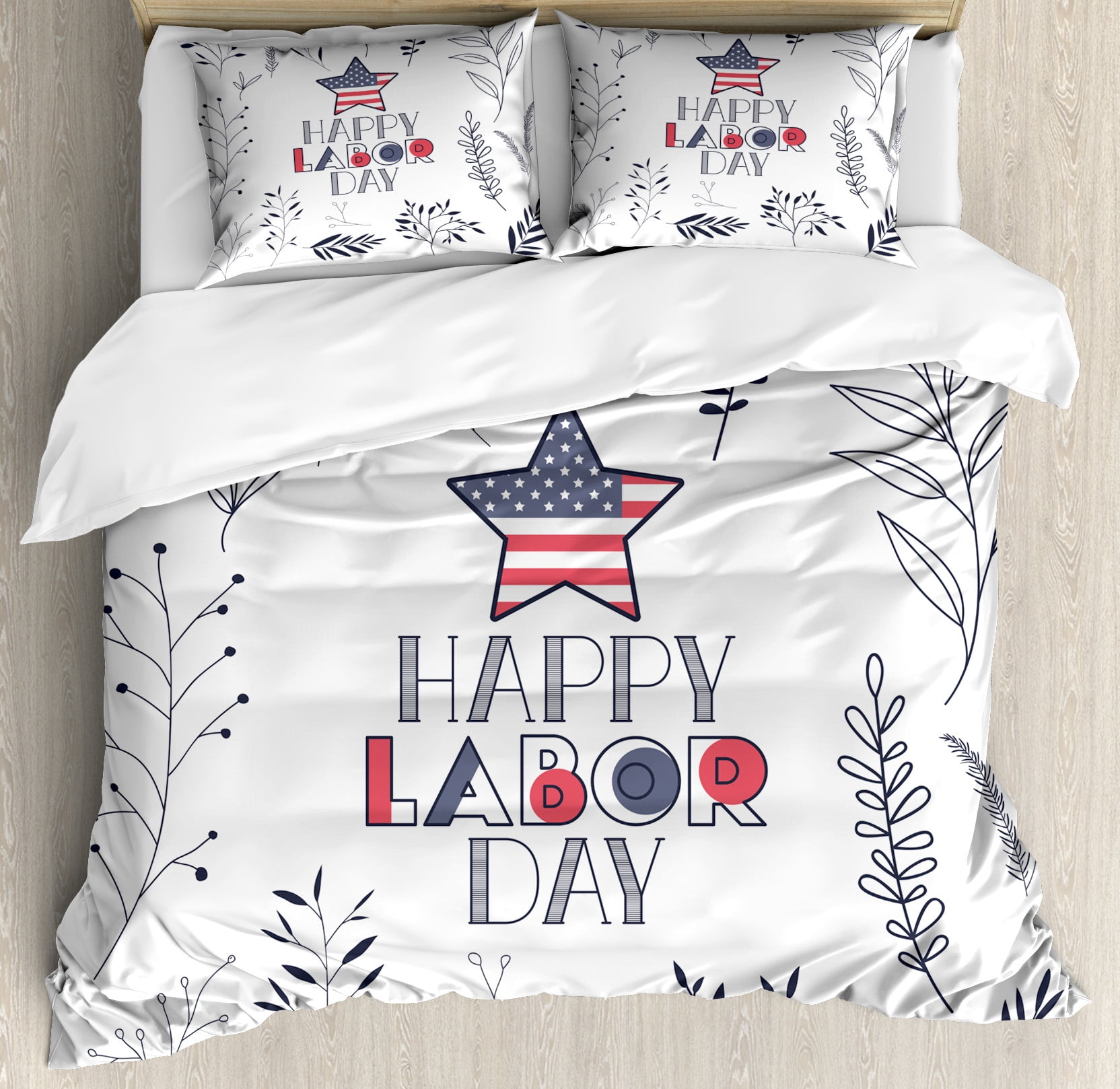 Labour Day Duvet Cover Set, Floral and Leafy Composition of Symbolic ...