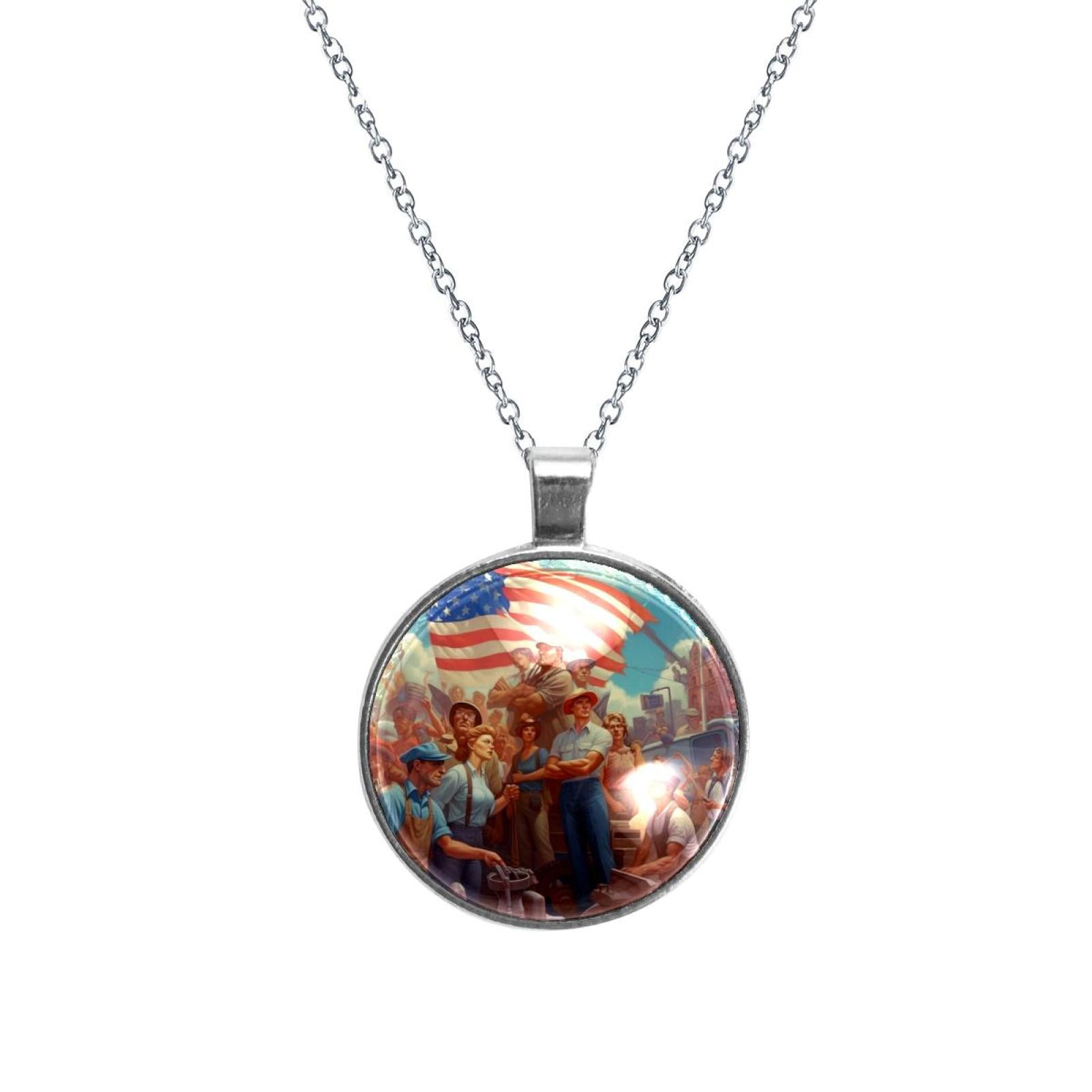 Labour Day Elegant Glass Circular Pendant Necklace Statement Jewelry ...