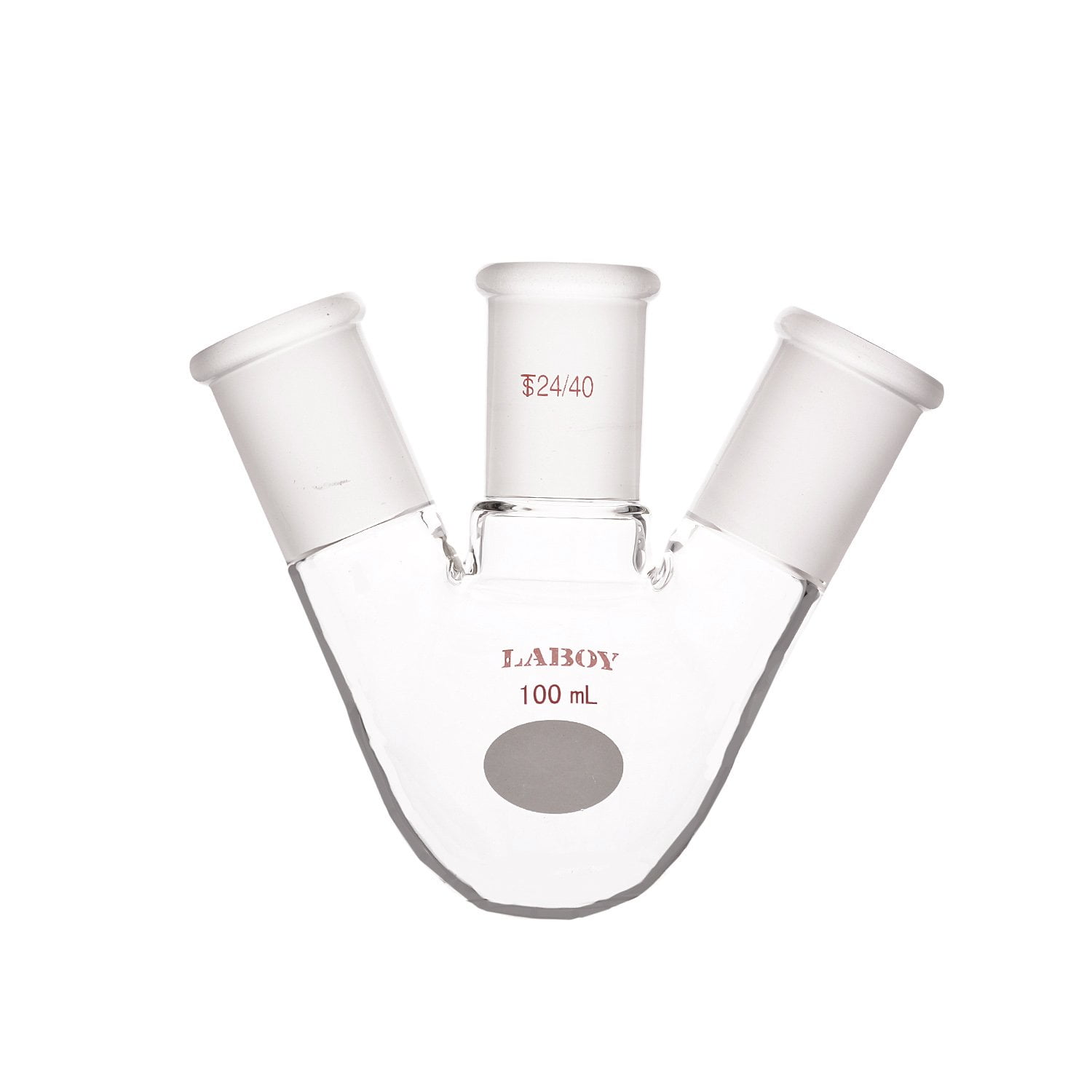 Laboy Glass 100mL 3 Neck Round Bottom Boiling Flask with 24/40 Center & Side Joints Angled ...