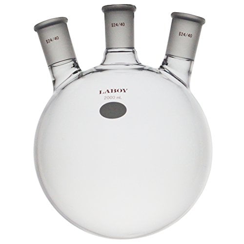 Laboy Glass 2000mL 3 Neck Round Bottom Boiling Flask with 24/40 Center ...