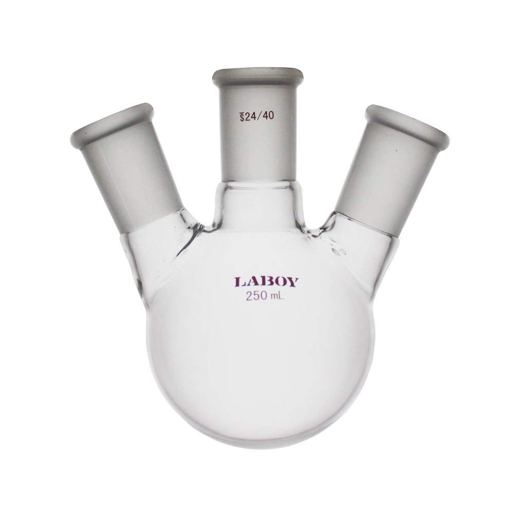Laboy Glass 250mL 3 Neck Round Bottom Boiling Flask with 24/40 Center ...