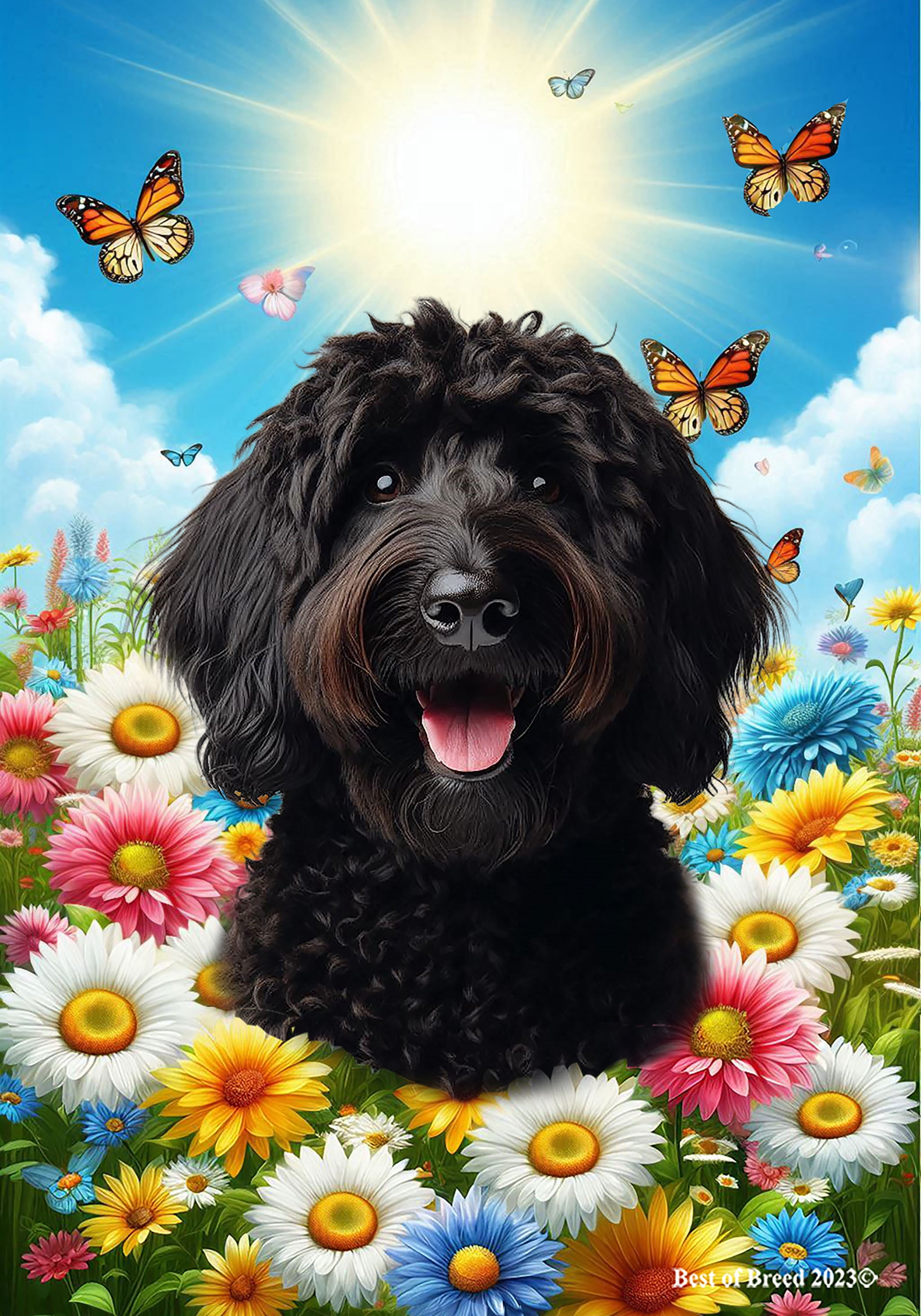 Labradoodle Black - Best of Breed Summer Butterflies Outdoor Garden ...