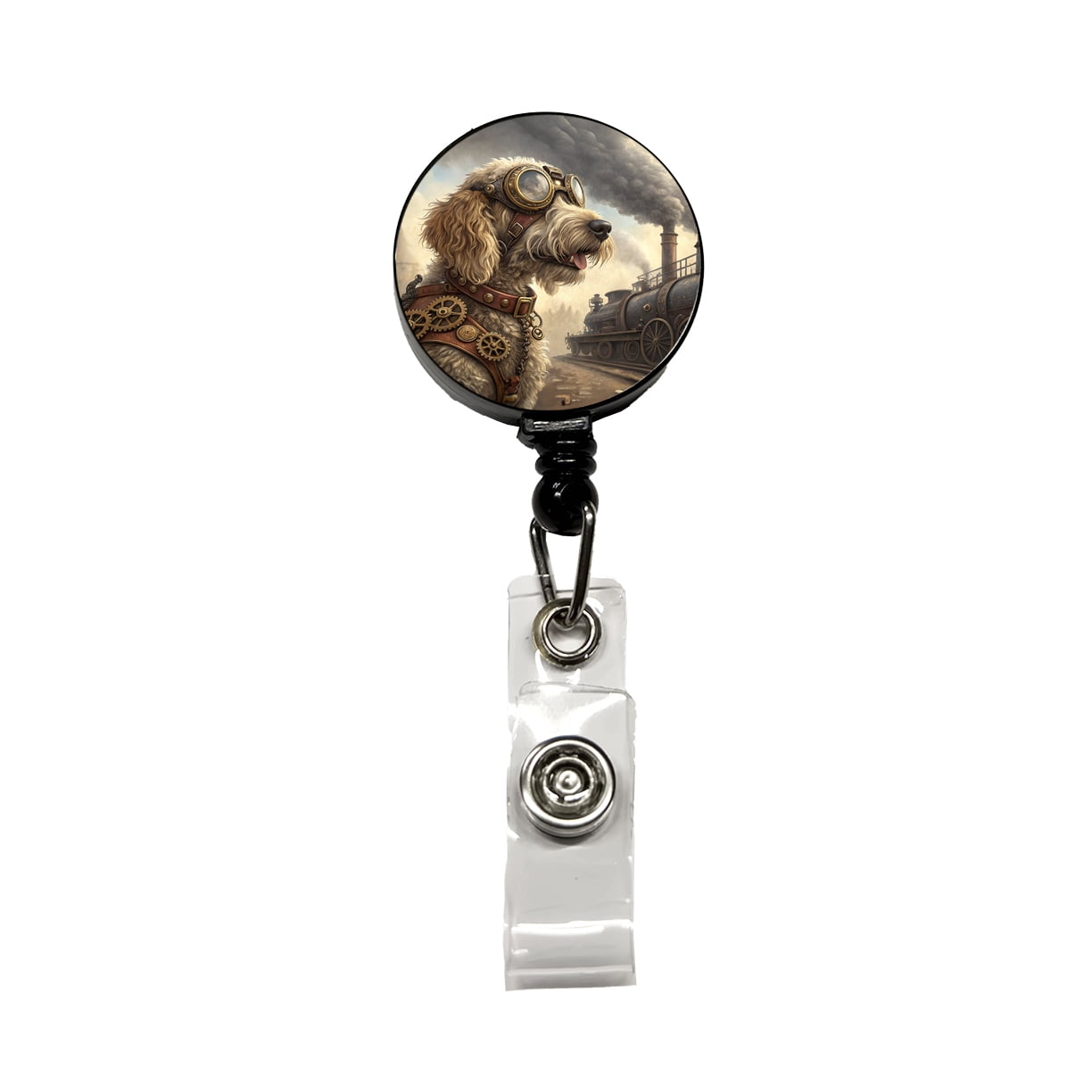 Labradoodle Dog Steampunk Retractable Reel ID Badge Key Card Name Tag ...