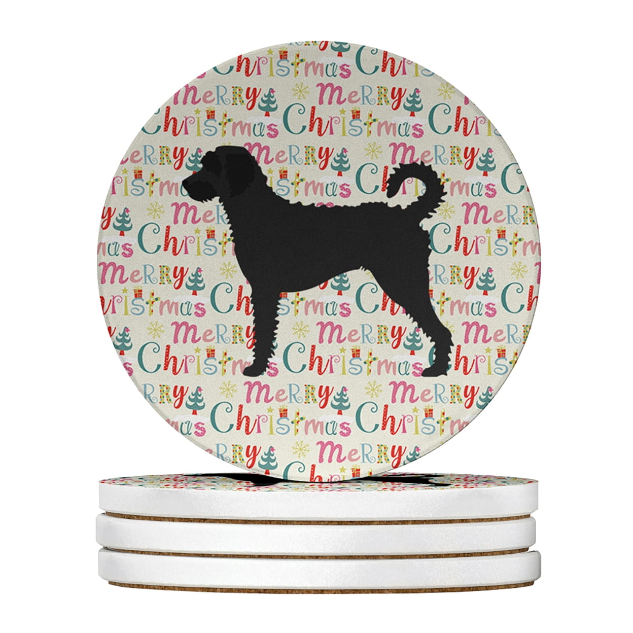 Labradoodle Merry Christmas Large Sandstone Coasters Pack of 4 4 in x 4 ...