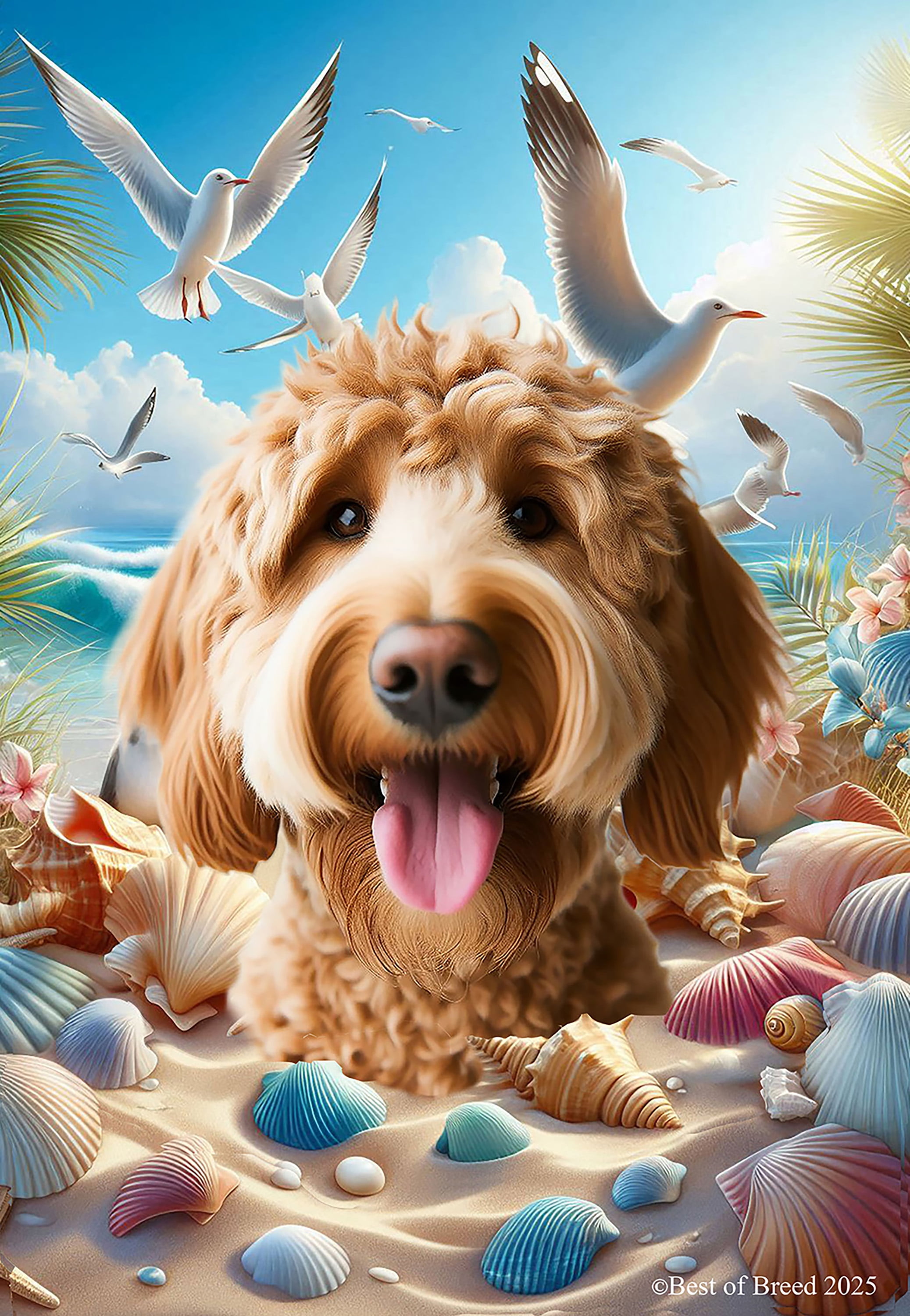 Labradoodle Red - Best of Breed Summer Beach Outdoor House Flag 28" x ...