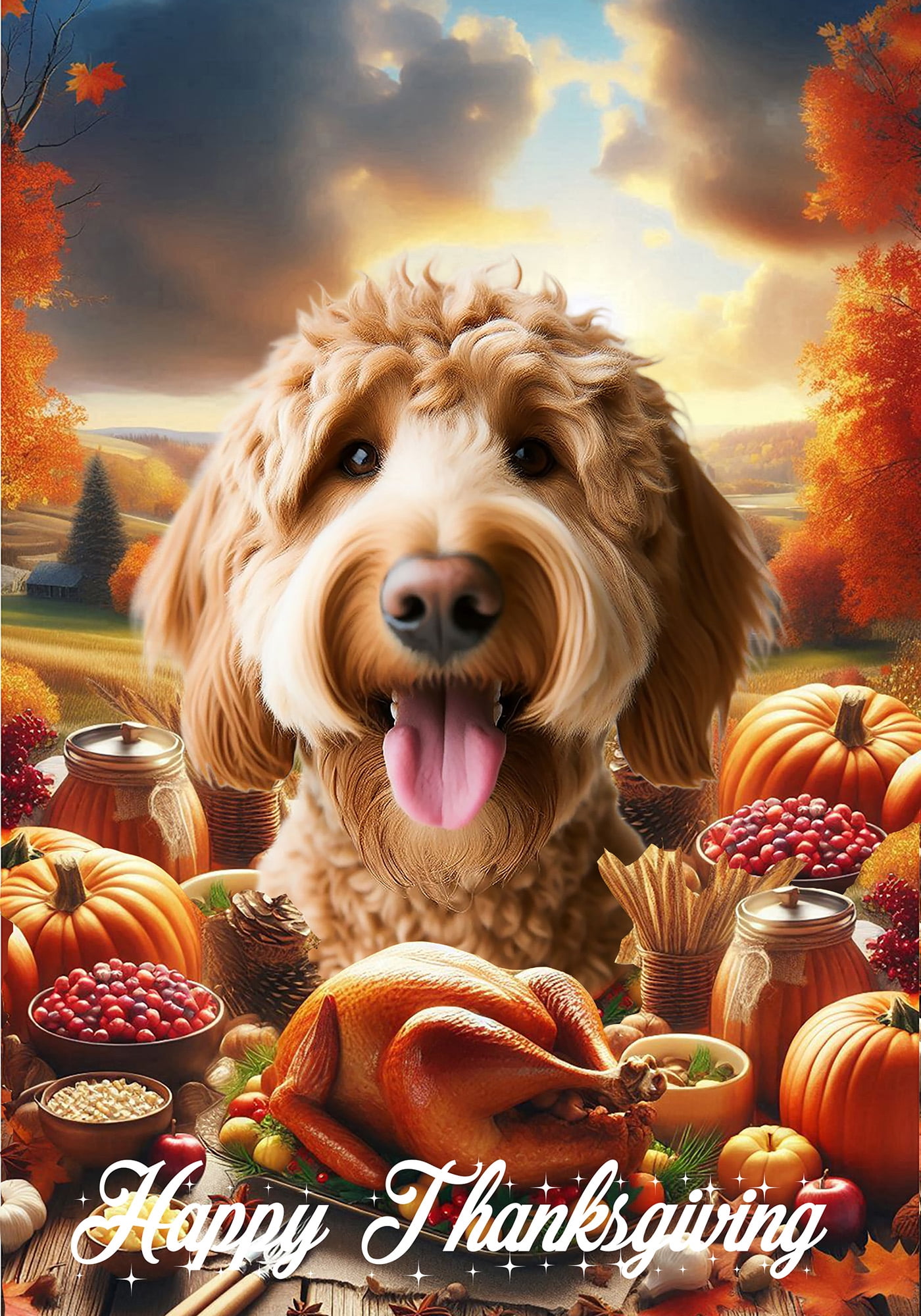 Labradoodle Red - Best of Breed Thanksgiving Outdoor House Flag 28" x ...