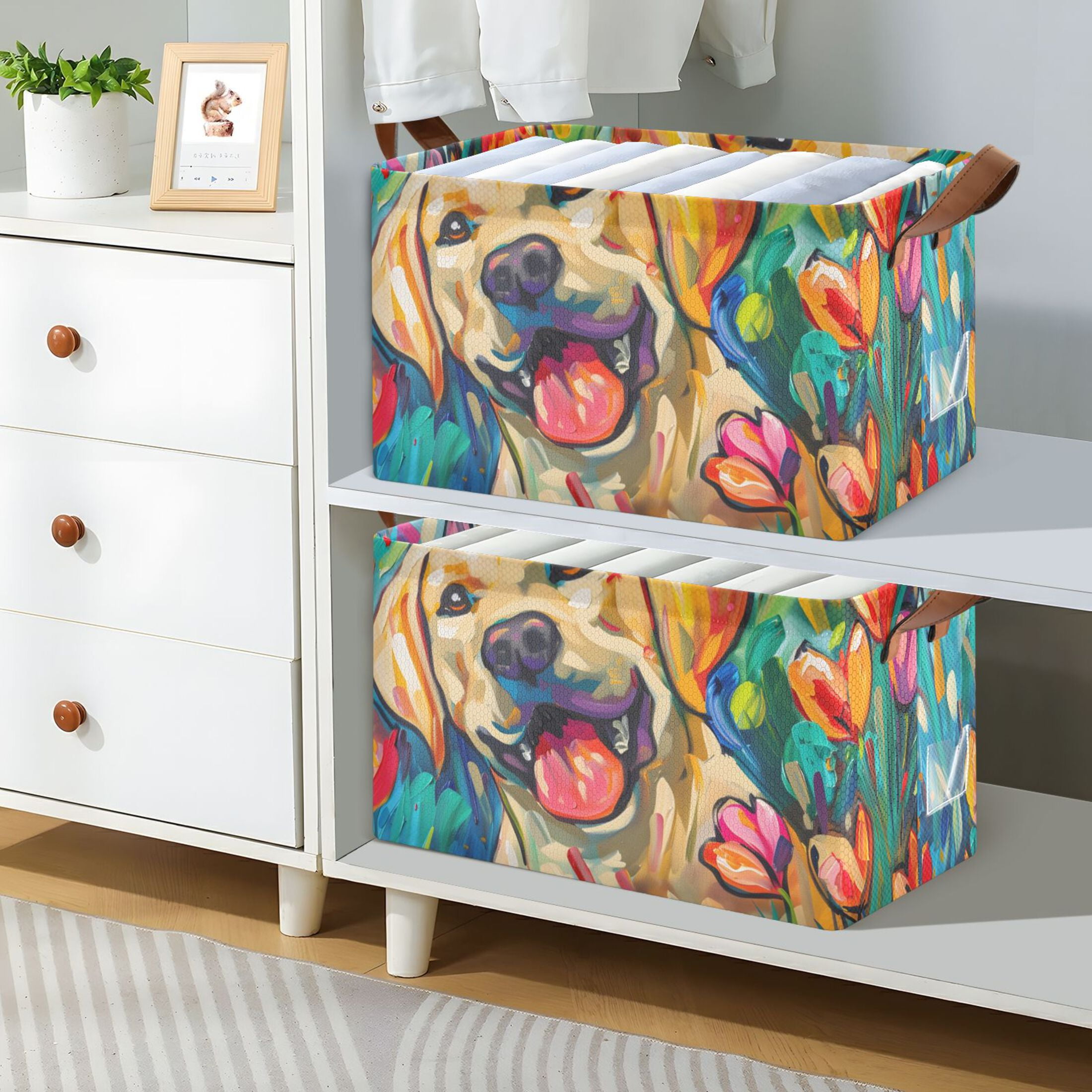 Labrador Dog Flower Foldable Storage Large Fabric Storage Baskets ...