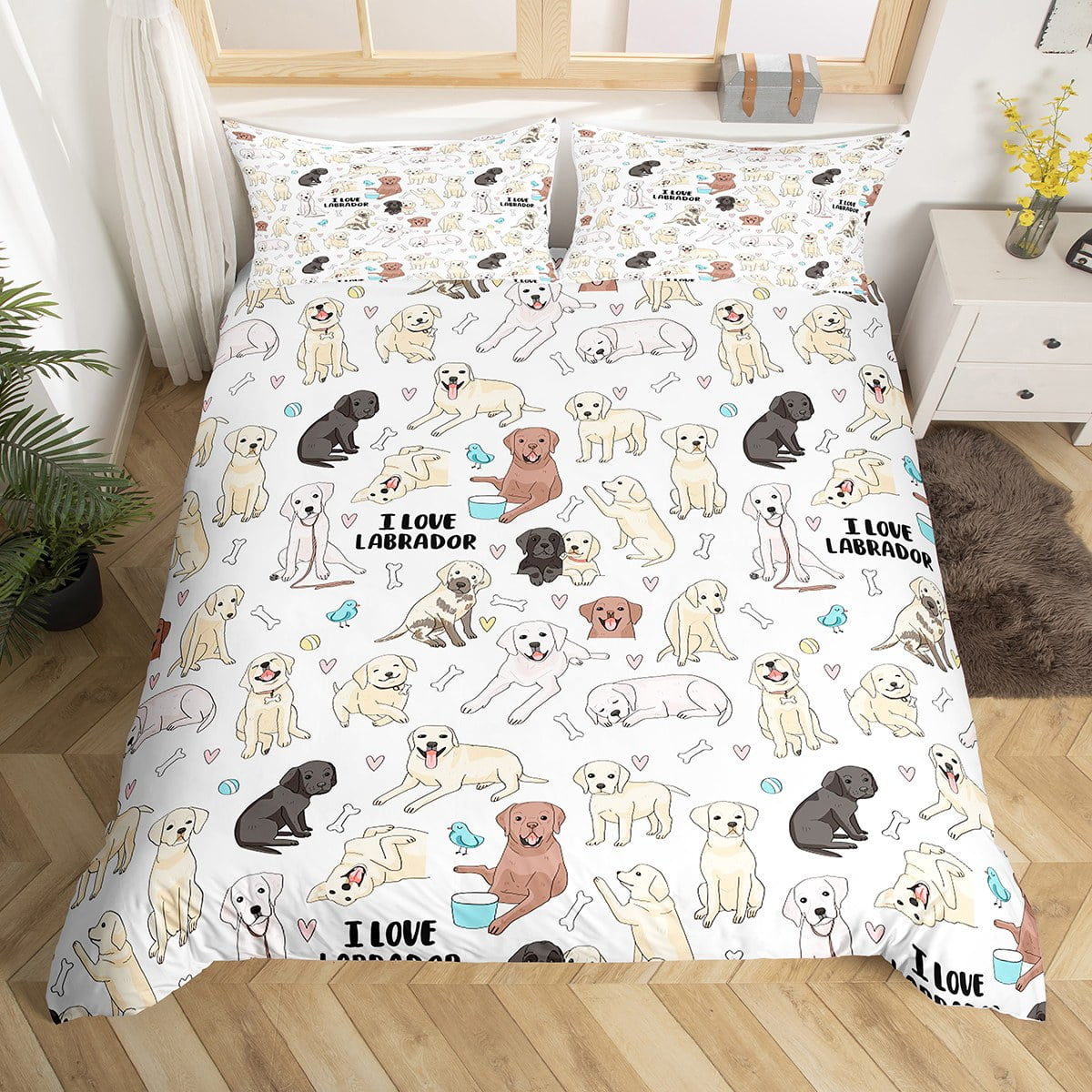 Labrador Duvet Cover Cartoon Puppy Kawaii Bedding Set for Kids Toddlers ...