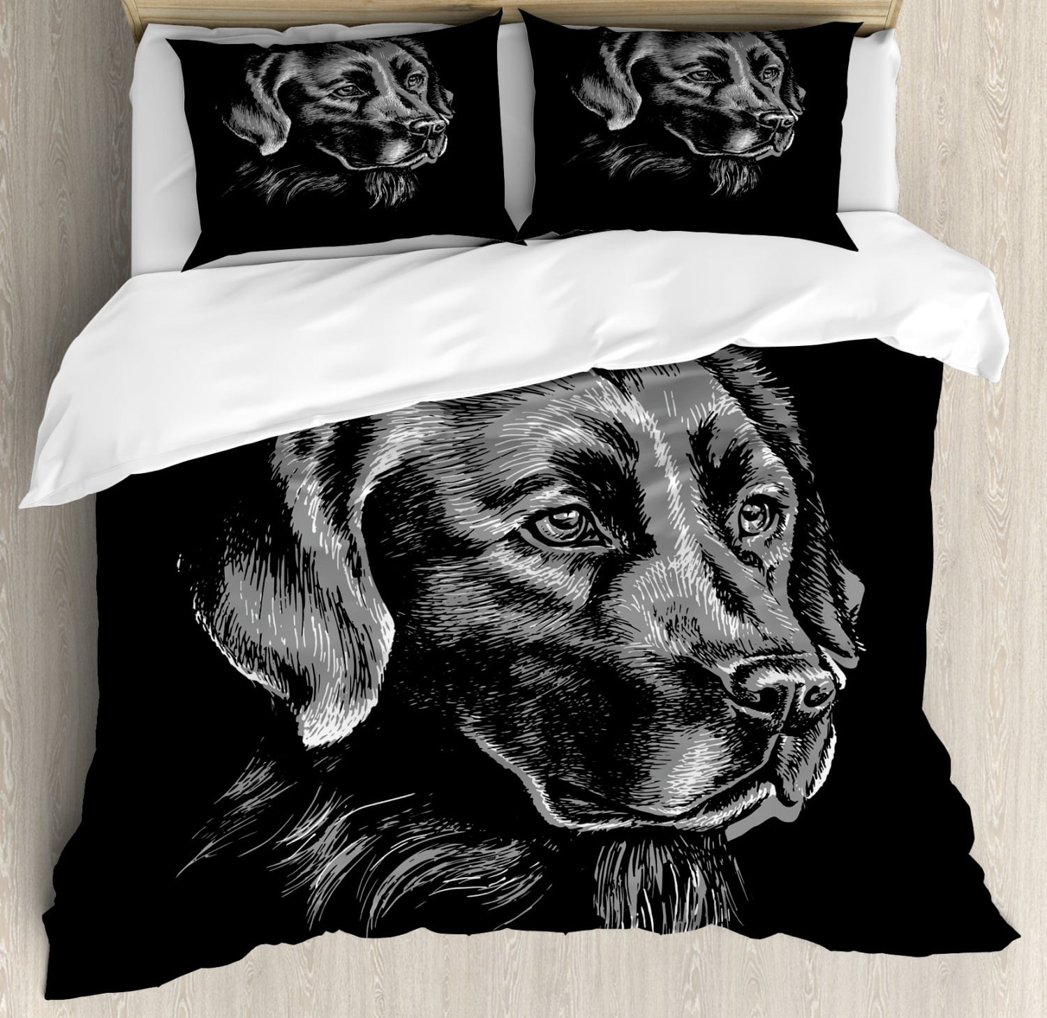 Labrador Duvet Cover Set Queen Size, Artsy Sketch Portrait of Retriever ...
