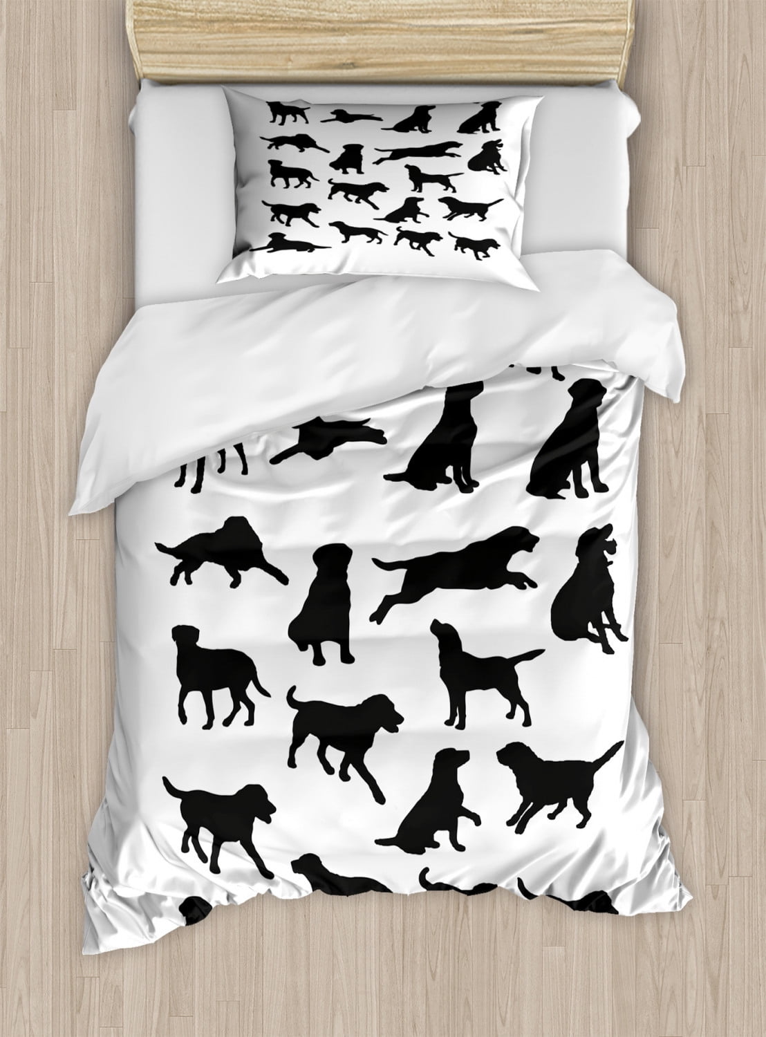 Labrador Duvet Cover Set Twin Size, Black Silhouettes of Pets in ...