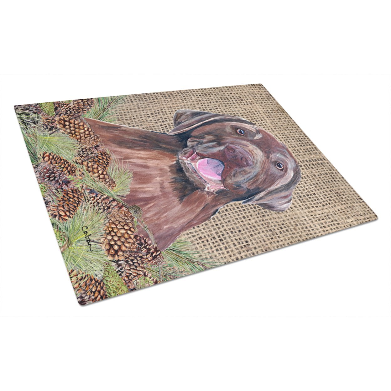Labrador Faux Burlap and Pine cones Glass Cutting Board Large - Walmart.com