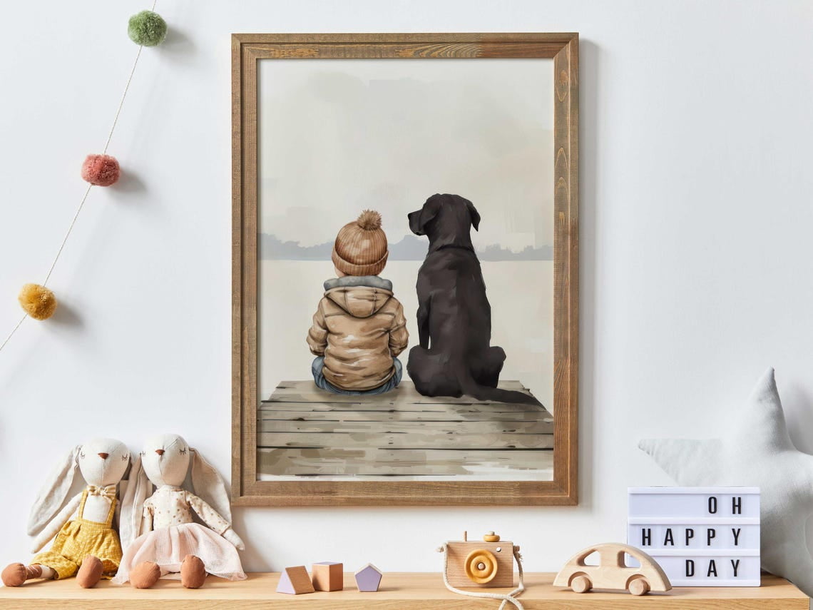 Labrador Nursery Decor, Boy & Labrador Art, Black Labrador Print ...