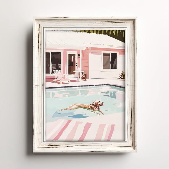 Labrador Retriever Afternoon Float Backyard Dog Swim Whimsical Retro ...