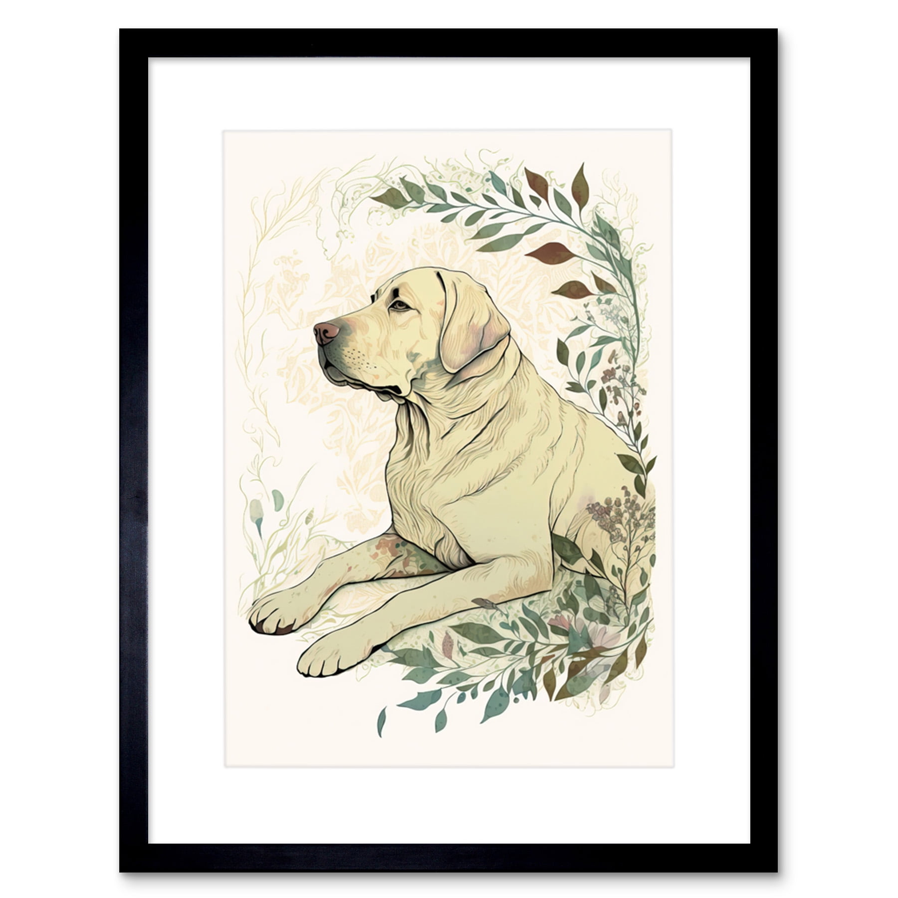 Labrador Retriever Dog Lying in Field Modern Linocut Illustration ...