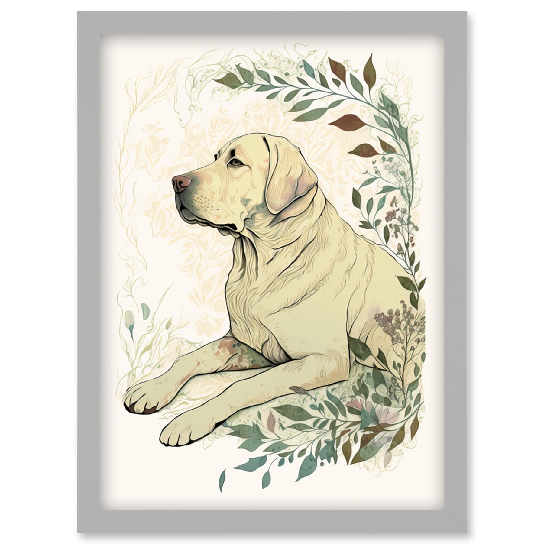Labrador Retriever Dog Lying in Field Modern Linocut Illustration ...