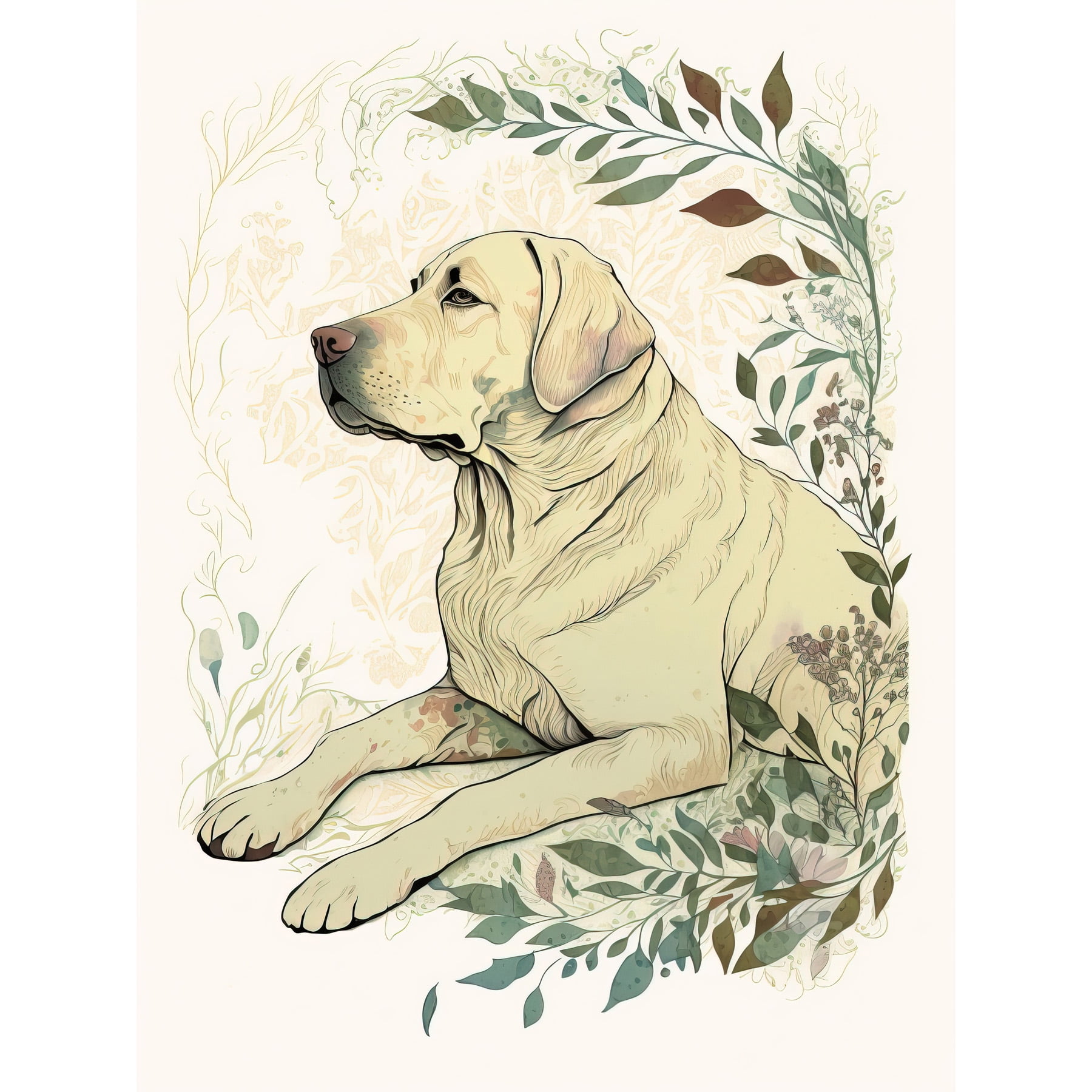 Labrador Retriever Dog Lying in Field Modern Linocut Illustration Extra ...