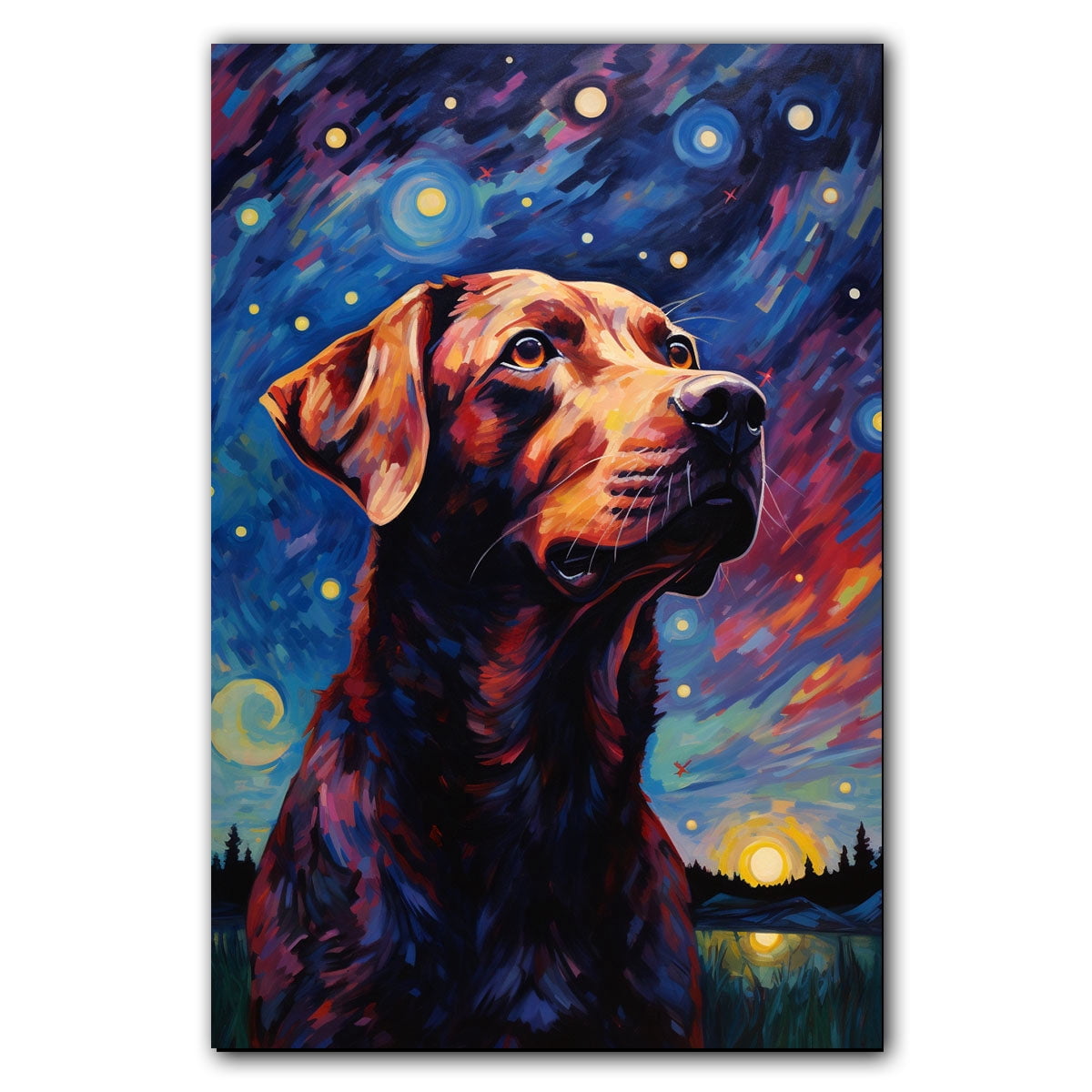 Labrador Retriever Dog Unframed Starry Night Van Gogh Inspired Dog Pet ...
