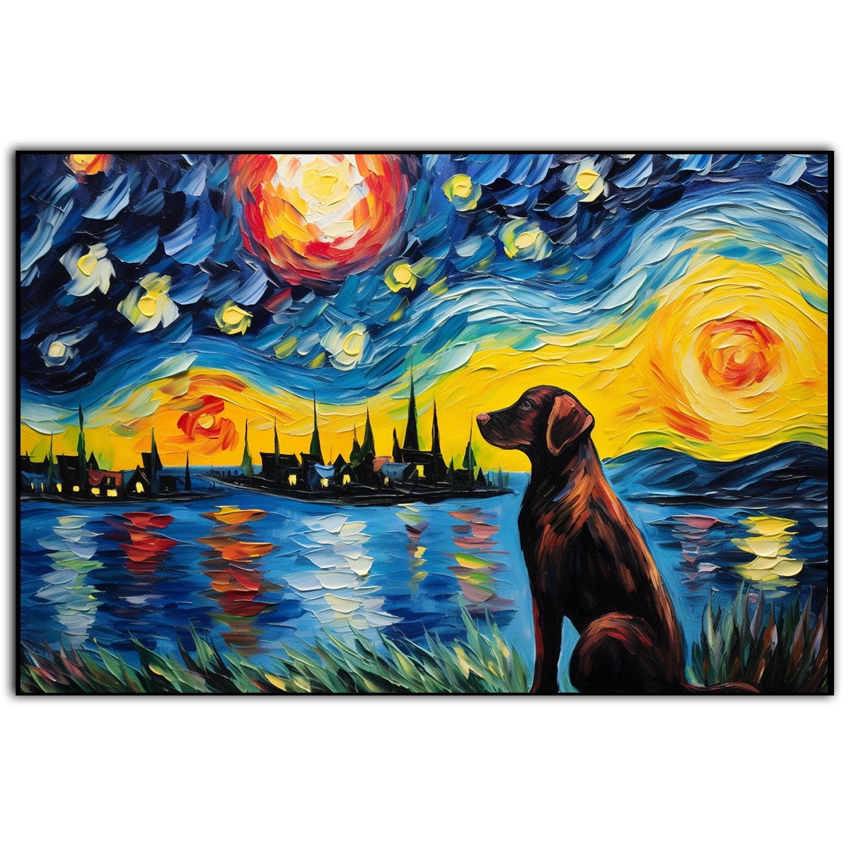 Labrador Retriever Dog Watercolor Starry Night Van Gogh Painting Kits ...