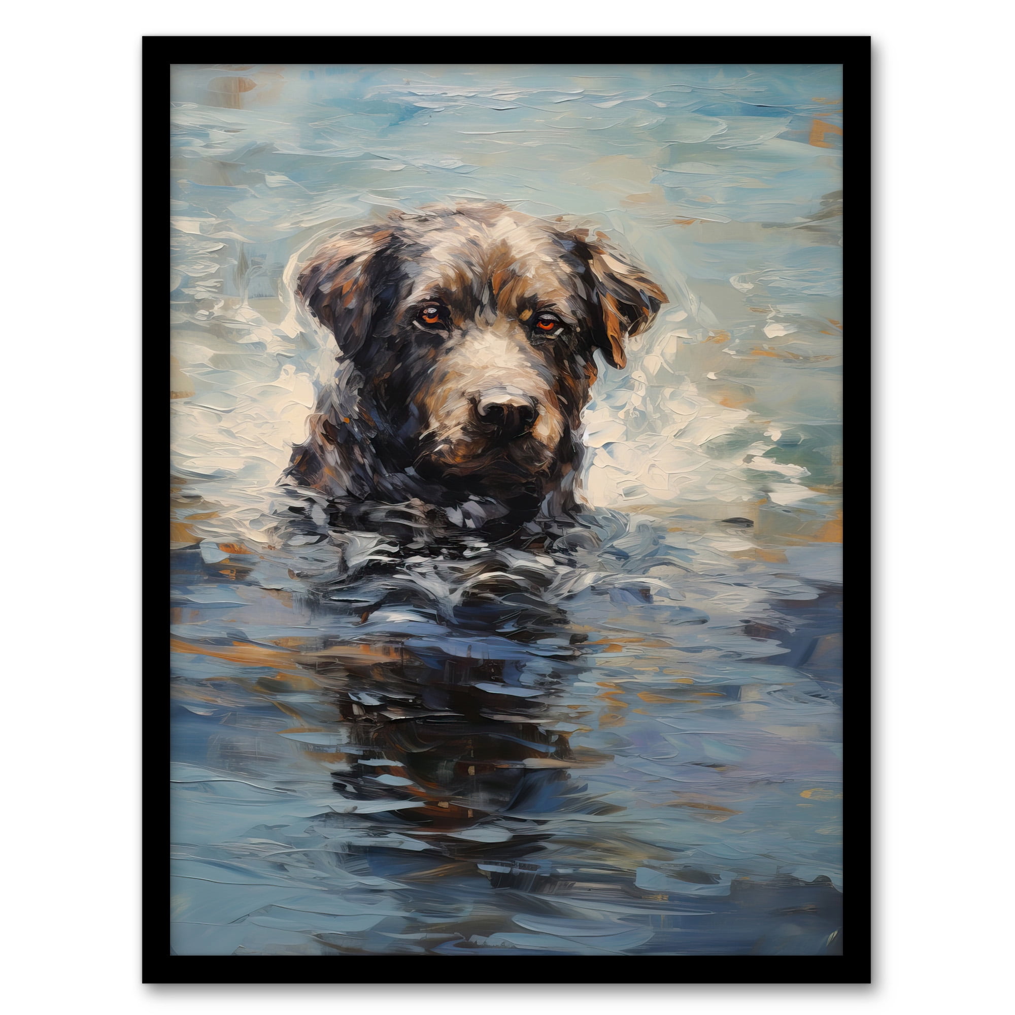 Labrador Retriever Swimming Claude Monet Style Dog Oil Painting Art ...