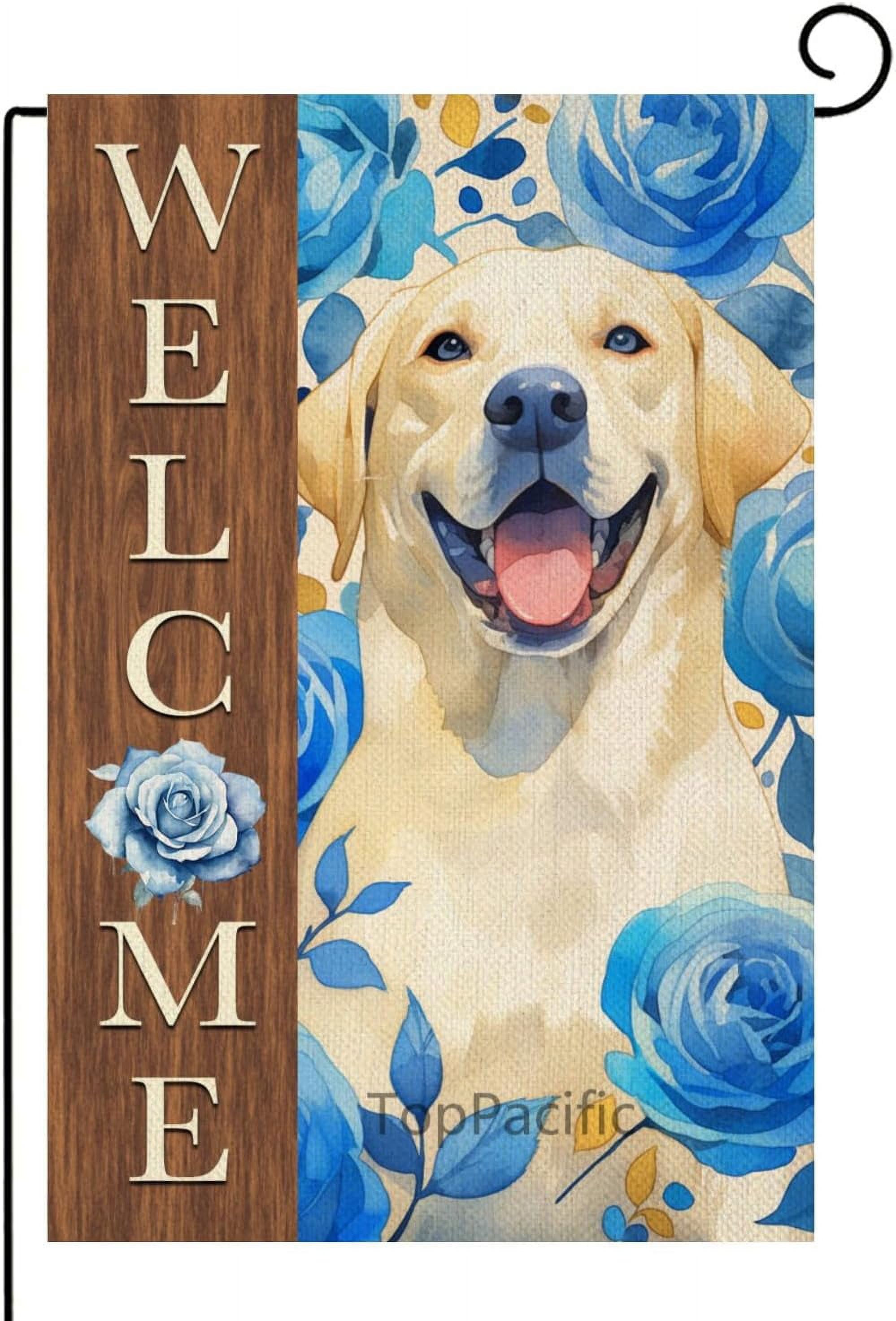 Labrador Retriever Welcome Garden Flag Spring Summer Blue Rose Garden ...