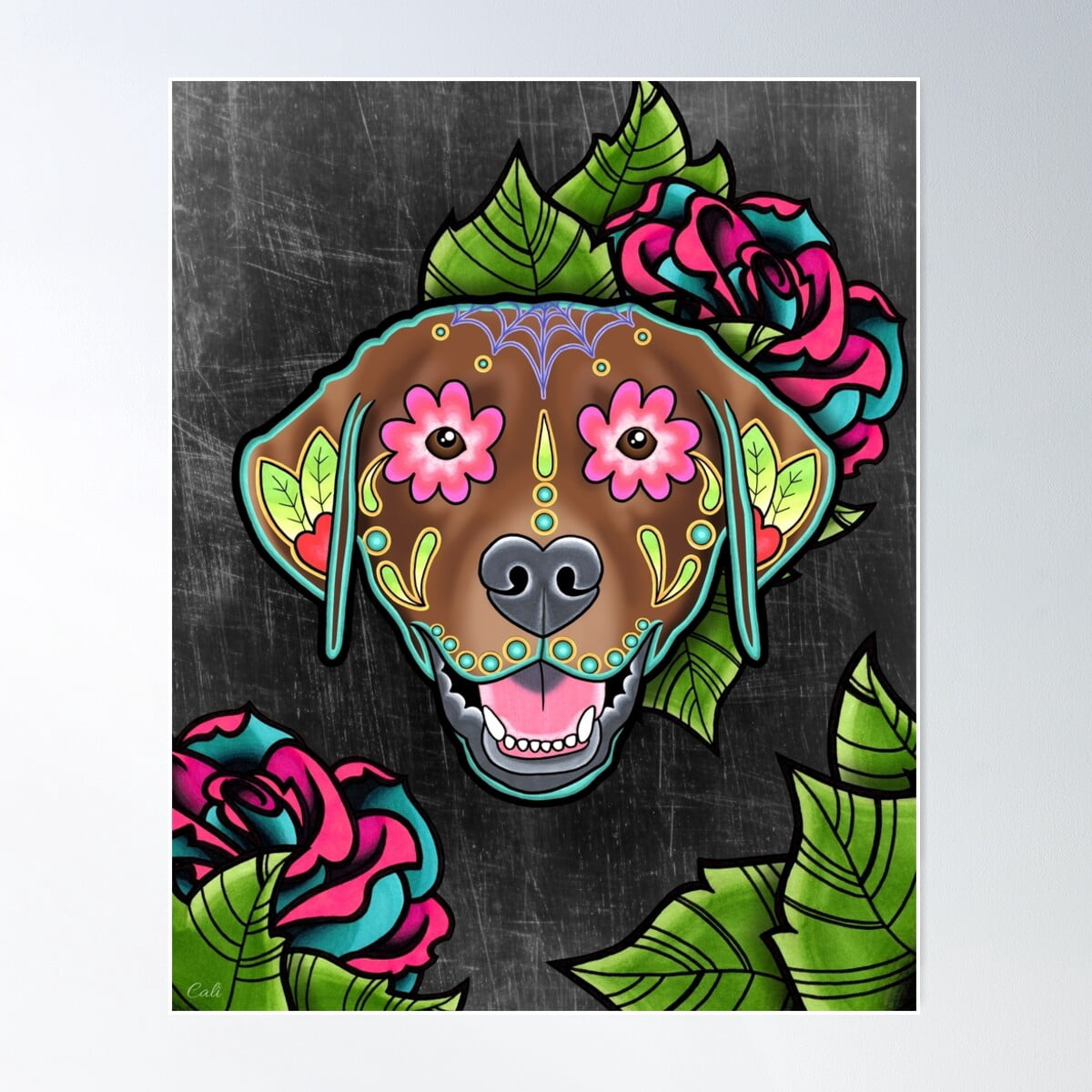 Labrador Retriever in Chocolate - Day of the Dead Lab Sugar Skull Dog ...