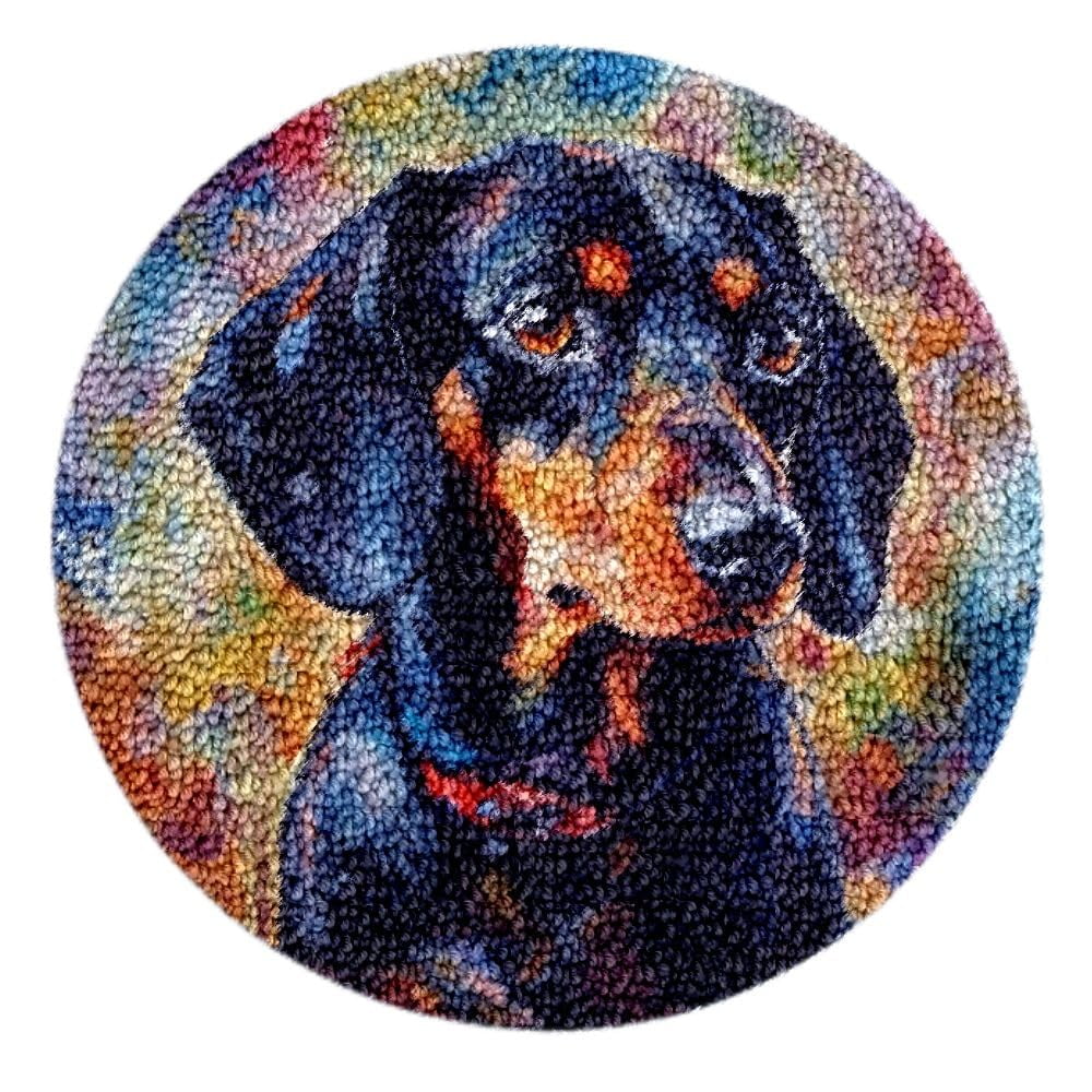 Labrador Round Shape Latch Hook Rug Kits Set for Starter Crochet Hook ...