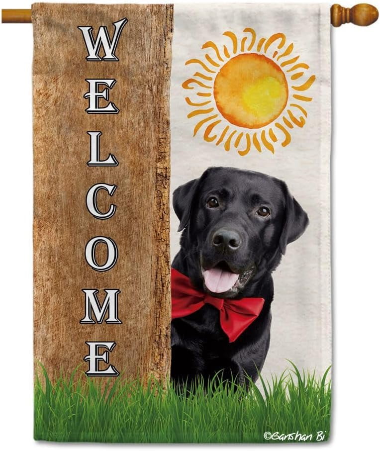 Labrador Spring Summer Welcome House Flag Dog Hides Behind a Tree Sun ...