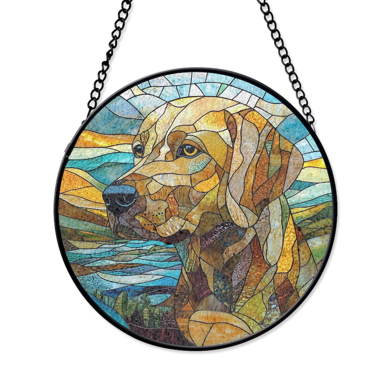 Labrador Stained Glass Panel – Vibrant Dog Art Decor with Scenic ...