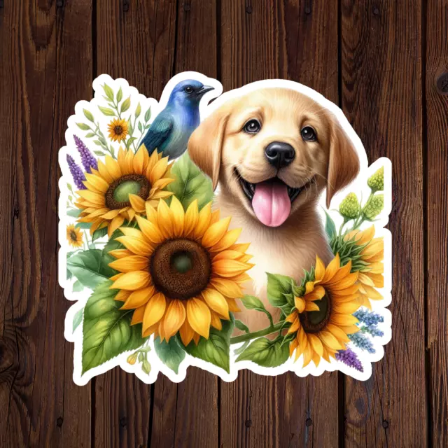 Labrador Sticker Sunflower Dog Cute Animal Pet Novelty Laptop Sticker ...