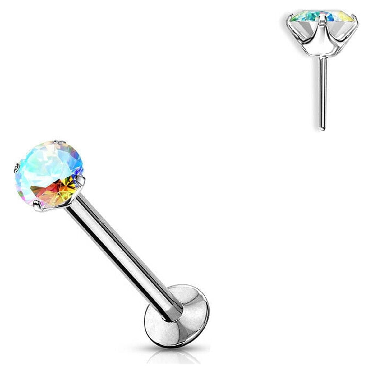 Labret Flat Back Stud Gem Prong Settings Push In Threadless - Walmart.com