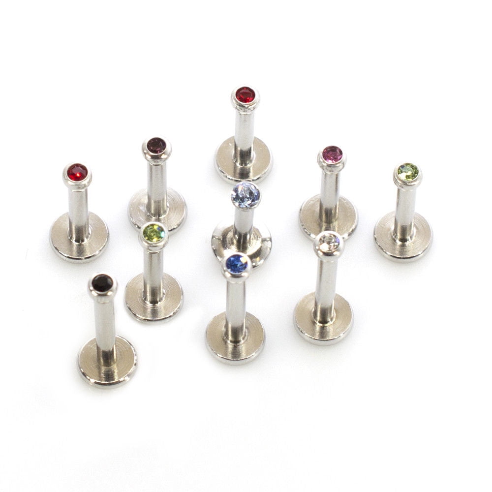 Labret Jewelry Pack of 10 with Cz Stones 14G & 16G Internally Threaded ...