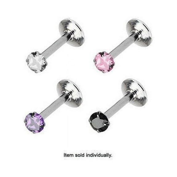 Labret Monroe Internally Threaded PVD Stainless Steel Square CZ 16G Lip ...