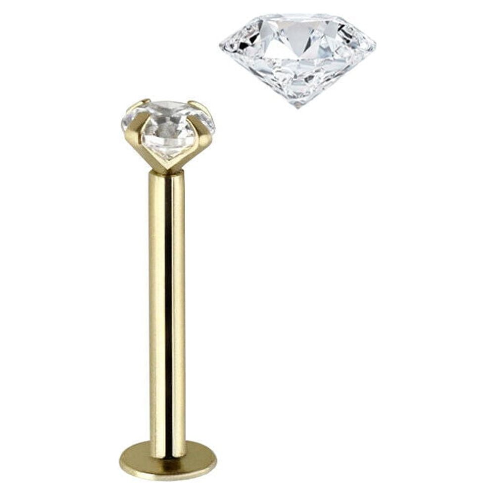 Labret Push in 14K Gold with 2mm CZ Jewel threadless can be use Nose ...
