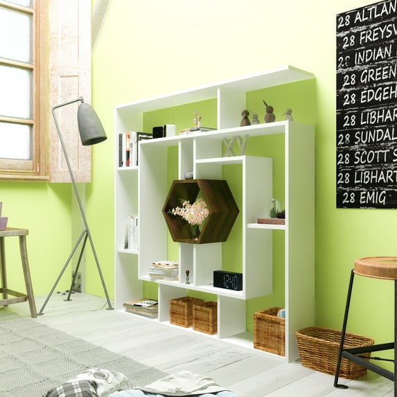 Labrina Geometric Open Shelves Bookcase, White & Walnut - Walmart.com