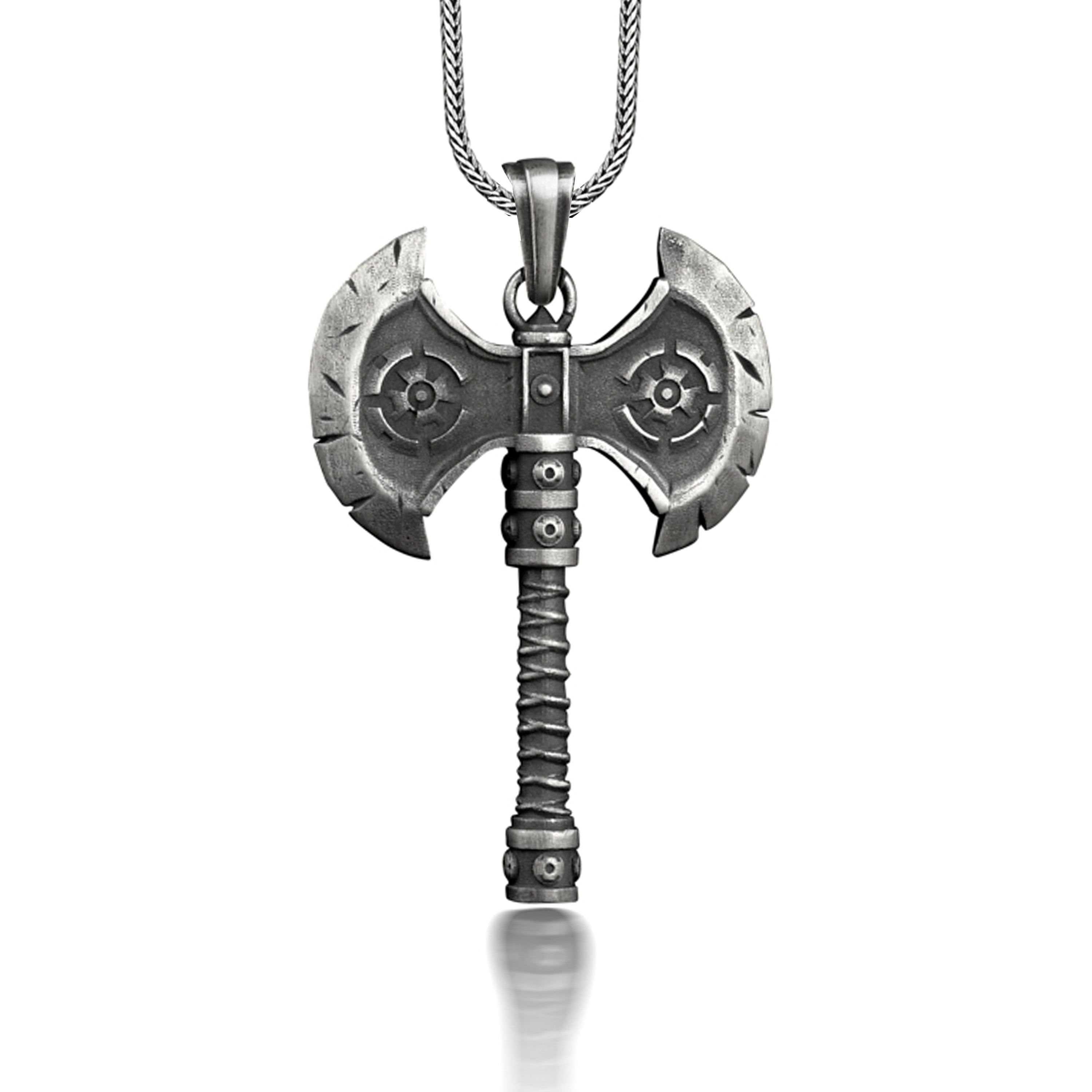 Labrys Warrior Axe Necklace in Sterling Silver, Double Sided Viking Axe ...