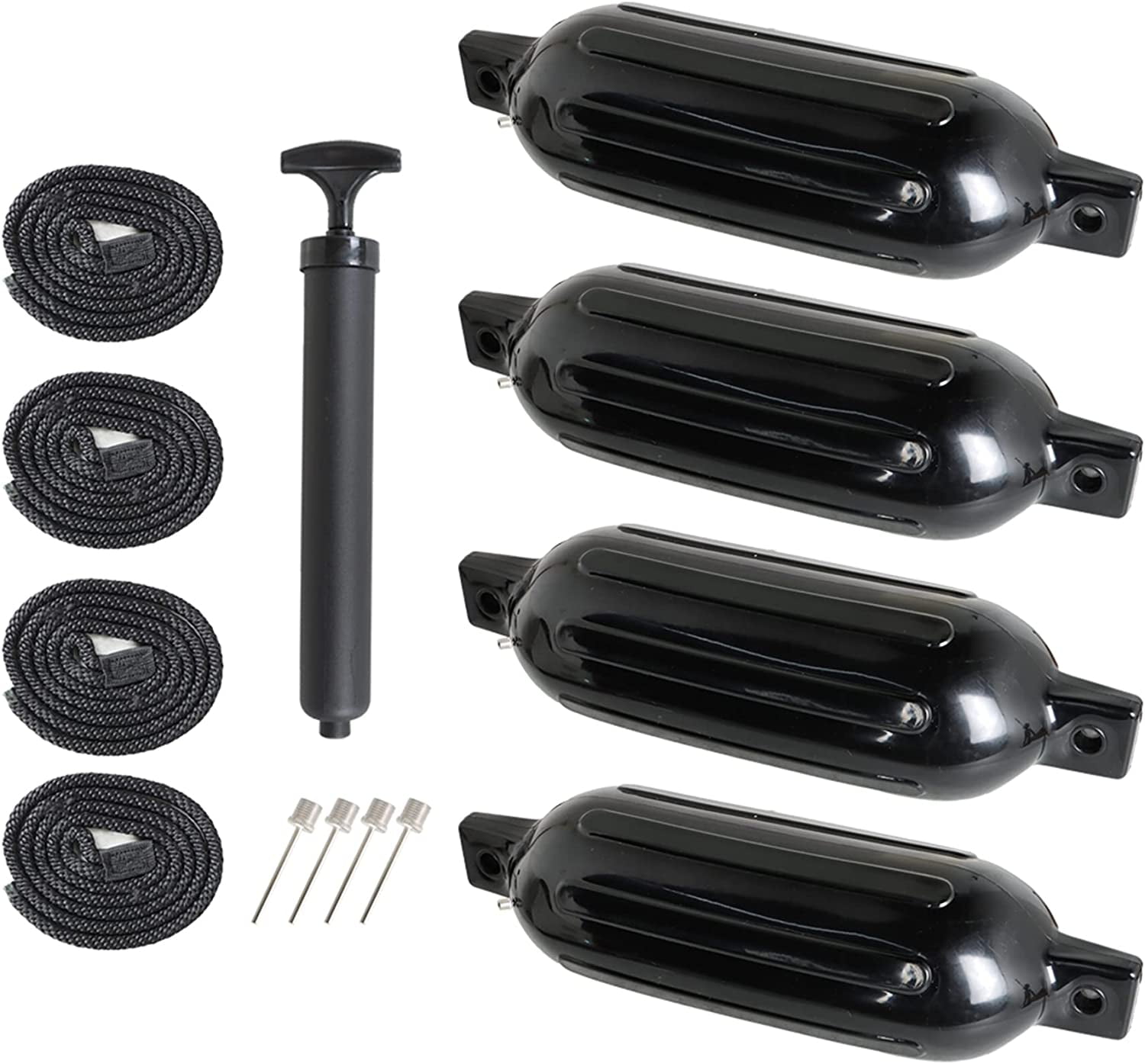 Labwork 4Pcs Vinyl Ribbed Marine Boat Fenders with Fender Lines Inch ...