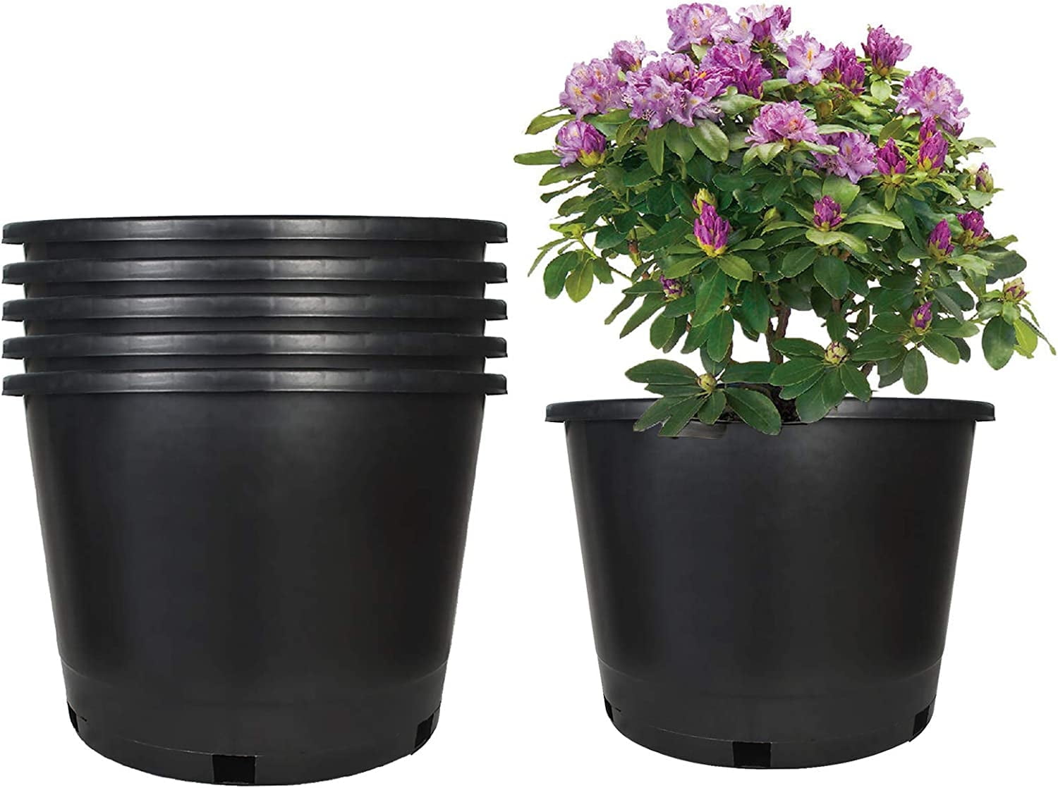 Labwork 5-Pack 25 Gallon Plastic Nursery Pots, Black Garden Planters ...
