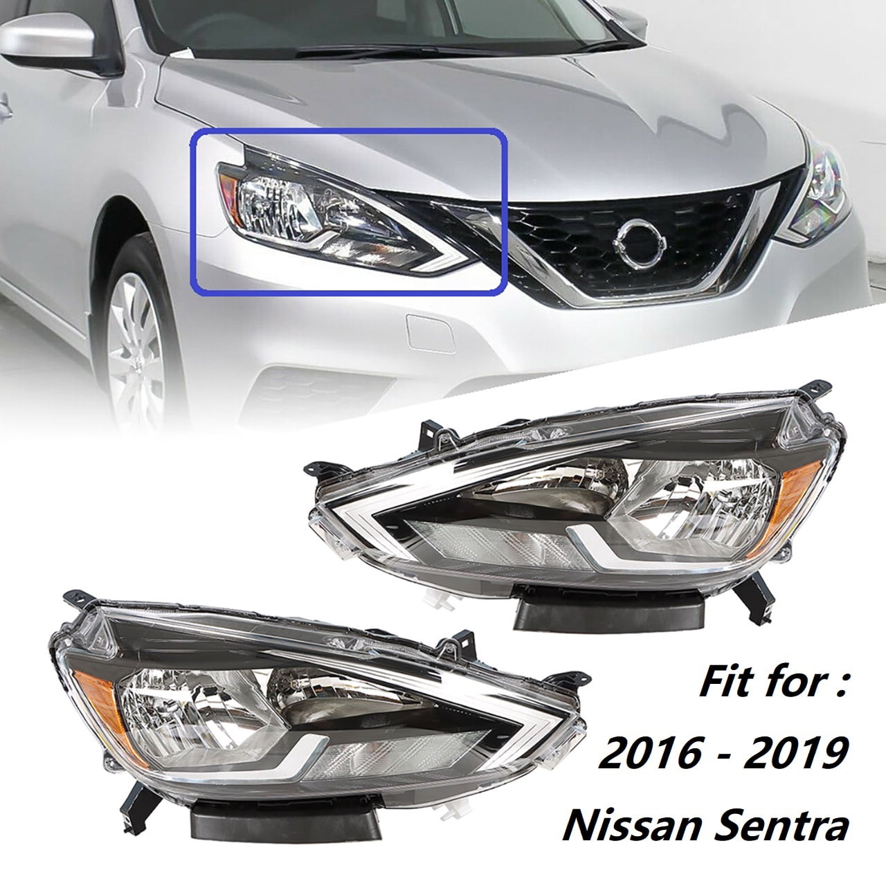 Labwork Pair of Headlight Assembly Black Halogen Headlamp Housing ...