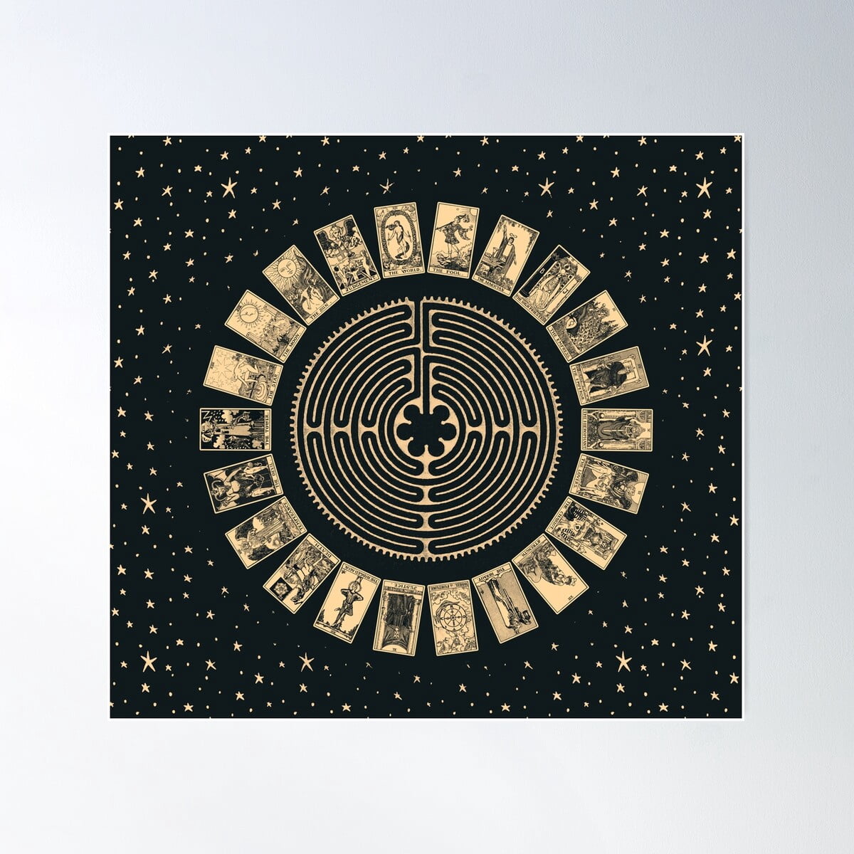 Labyrinth And Tarot Wheel Poster Wall Art, Modern Wall Decor For Living ...